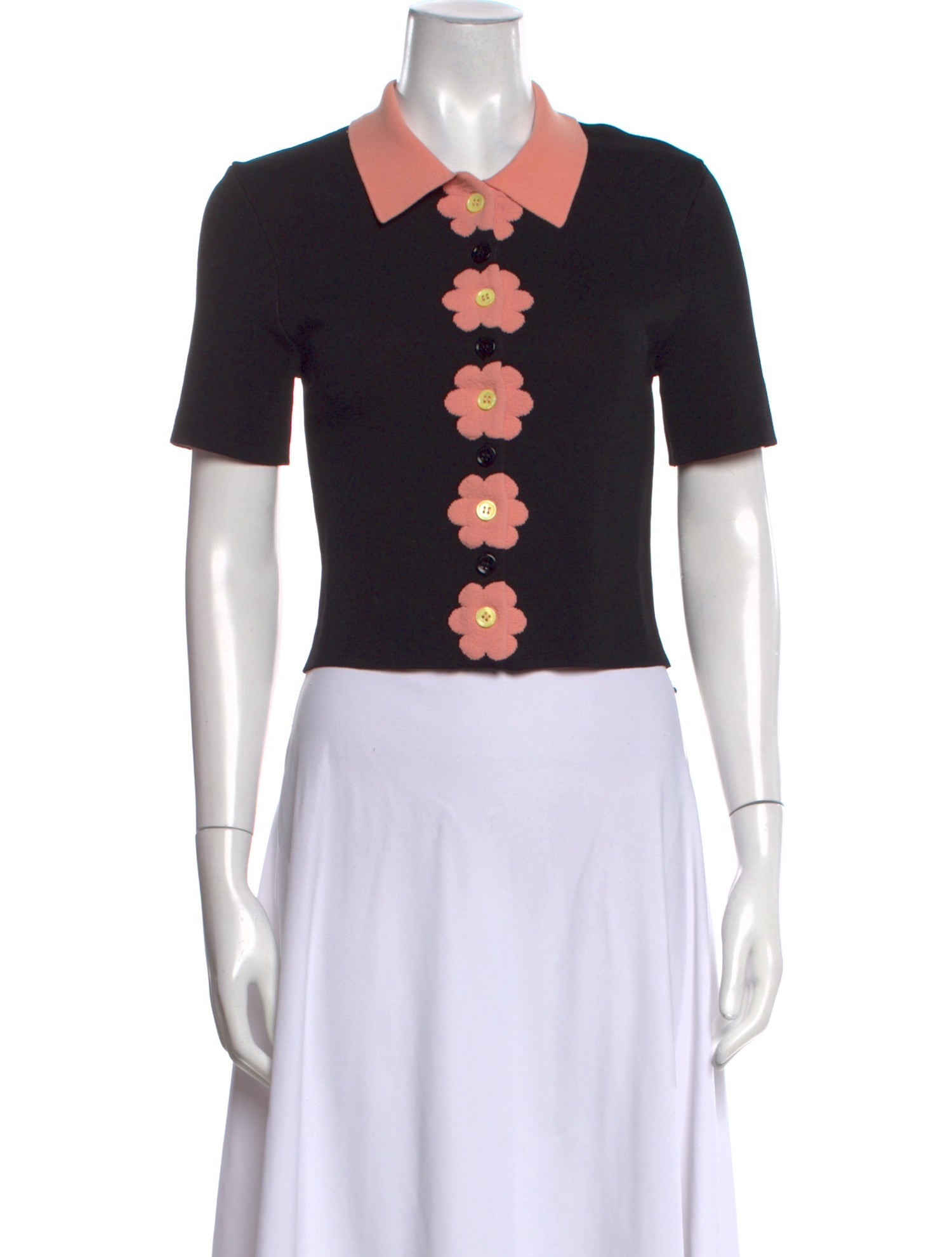 Staud Floral Print Short Sleeve Crop Top - Black Tops, Clothing ...