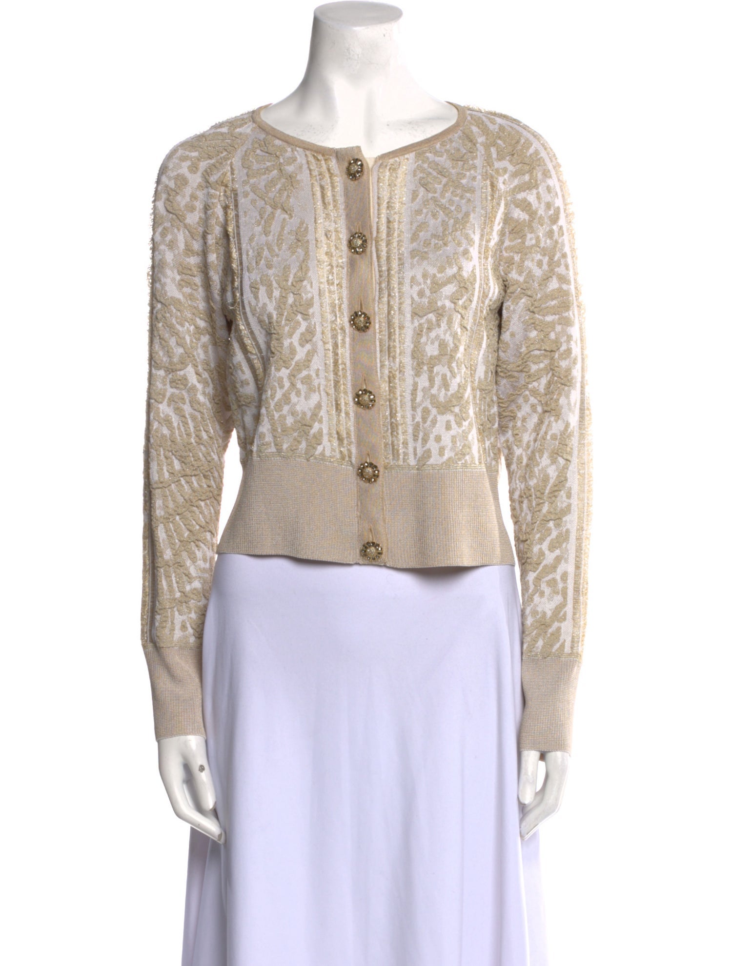 St. John Couture Animal Print Crew Neck Sweater - Neutrals Knitwear ...