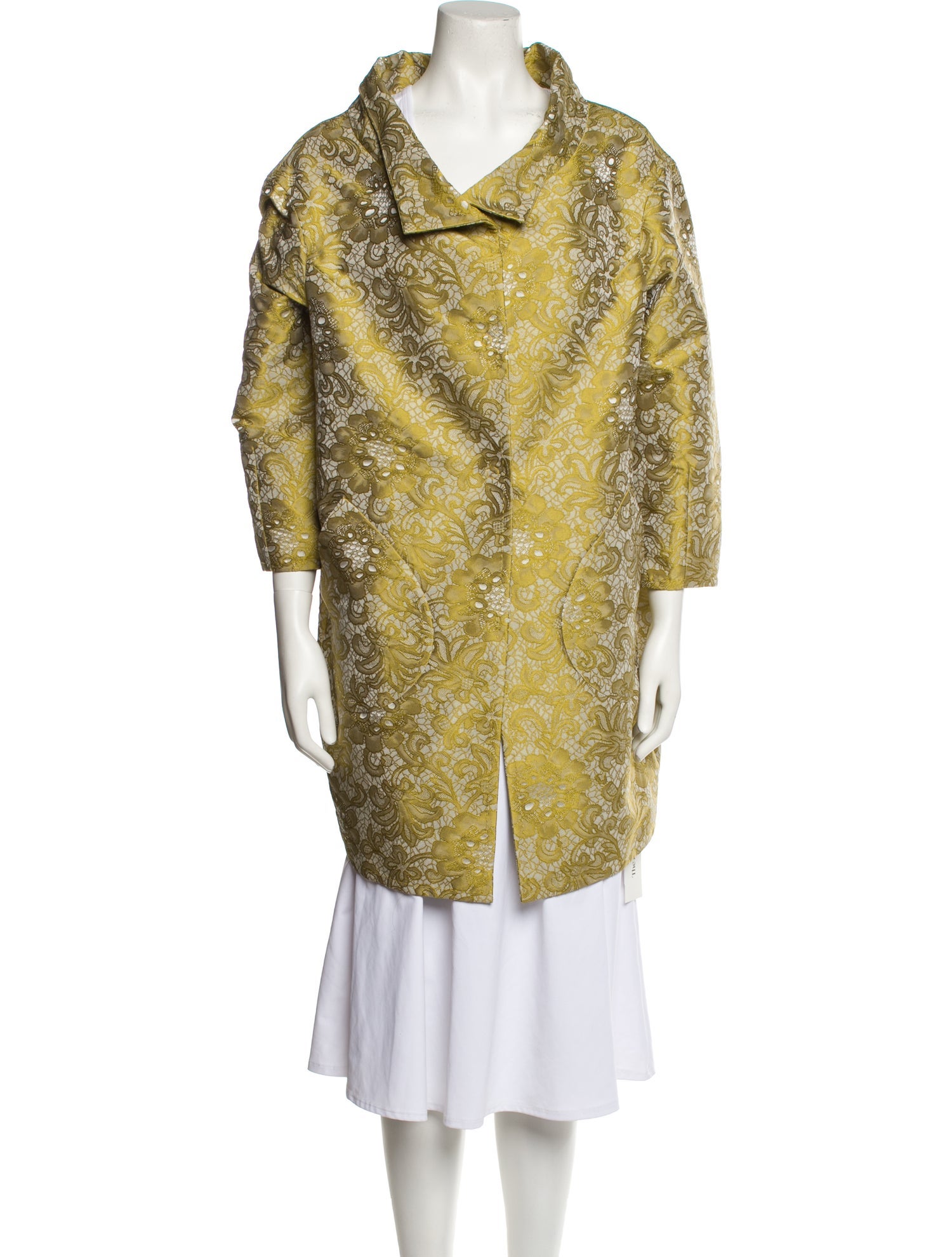 St. John Couture Lace Pattern Faux Fur Coat - Yellow Coats, Clothing ...