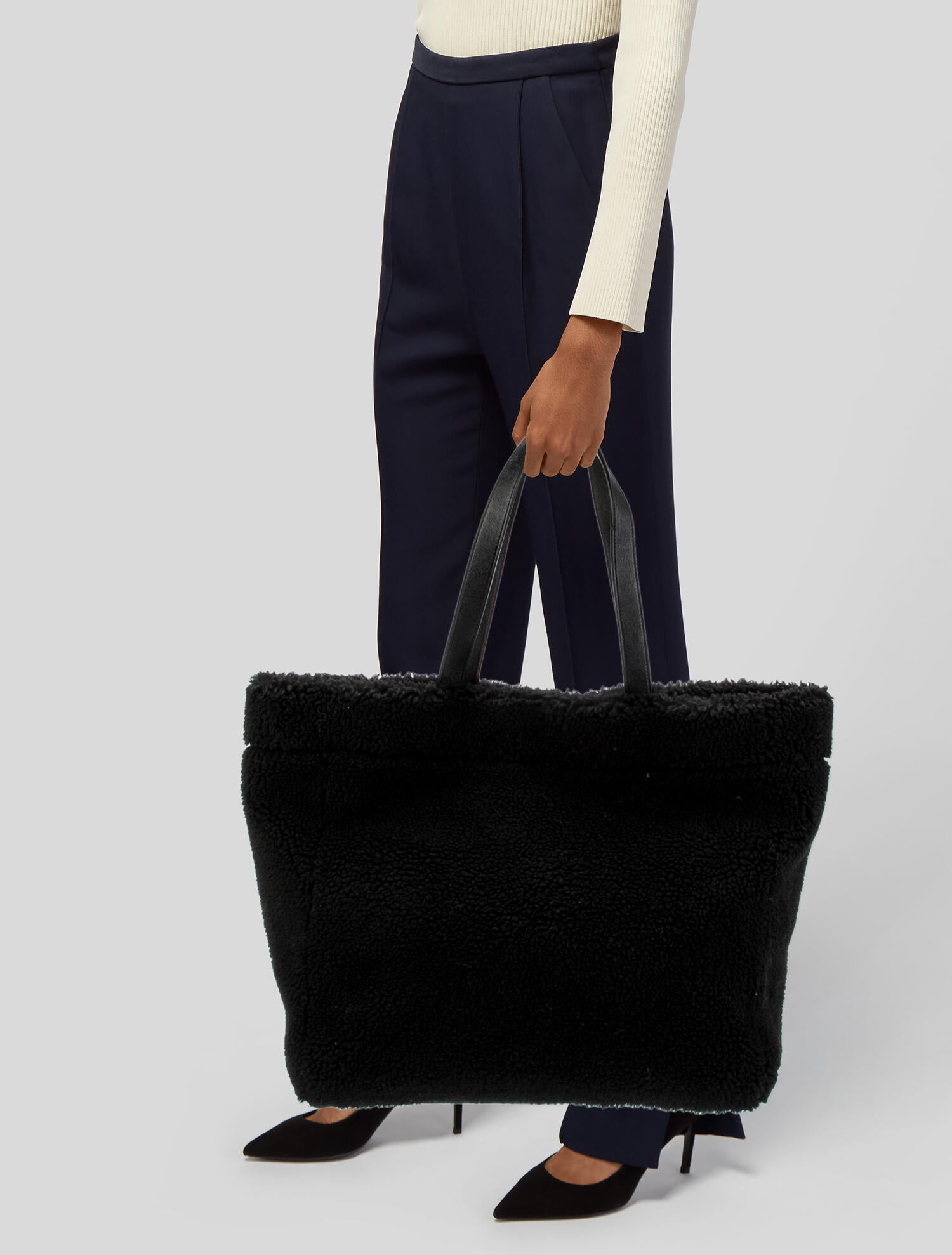 STAND STUDIO Faux Fur Tote Bag - Black Totes, Handbags - WSTND23292 ...