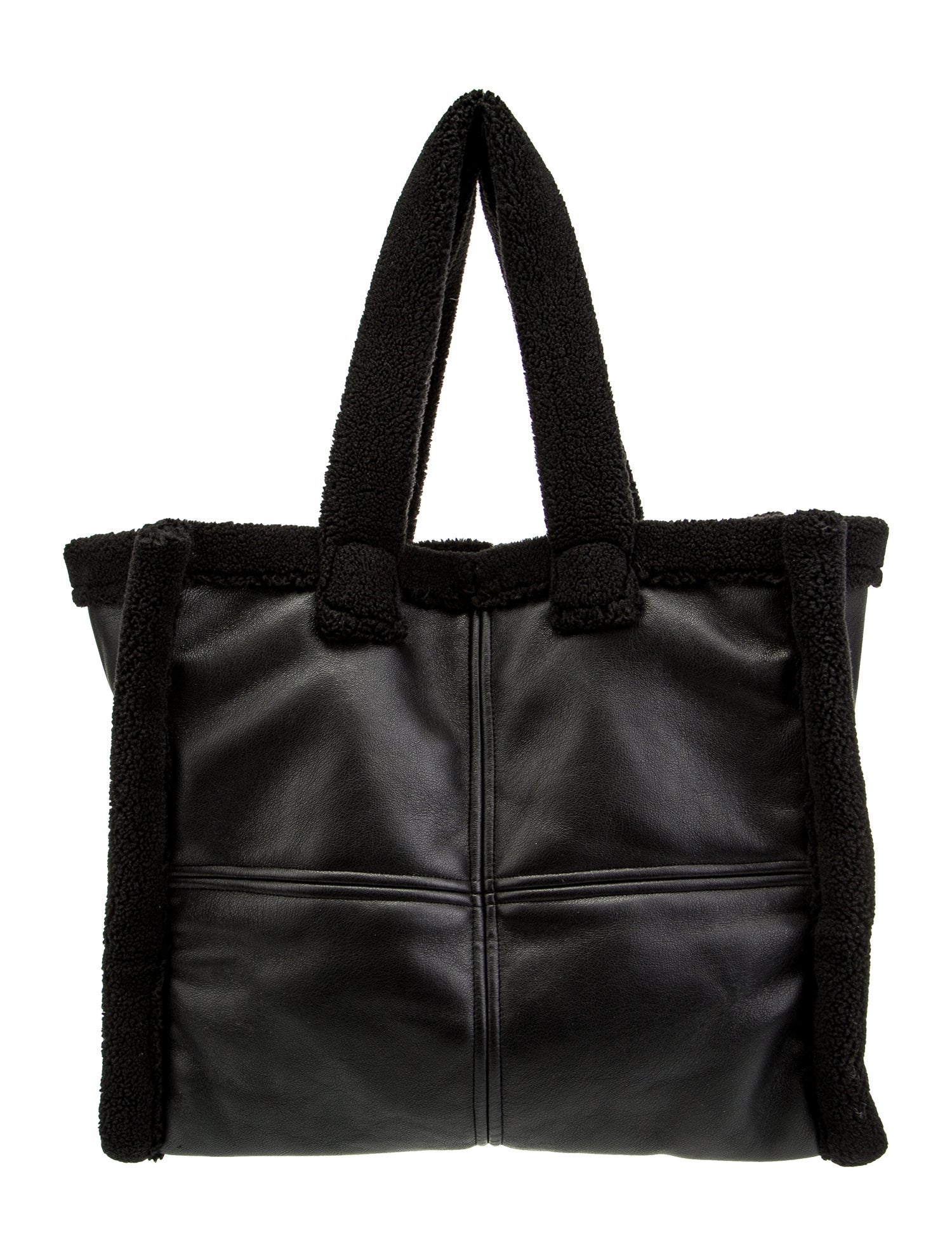 STAND STUDIO Shearling Trim Leather Tote - Black Totes, Handbags ...