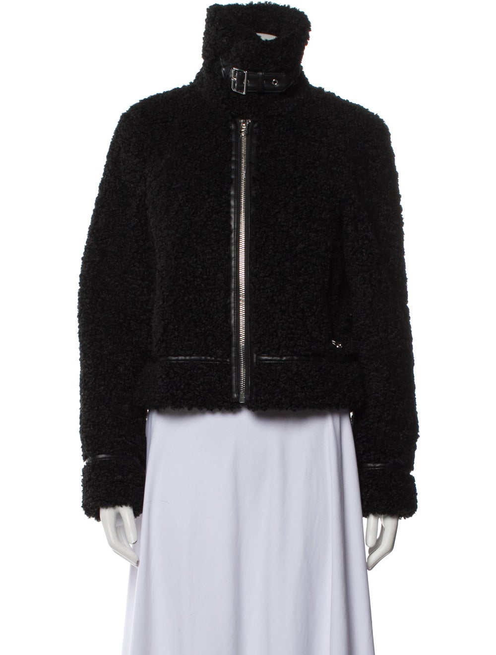 Stand Studio Faux Fur Jacket Black Stand Collar - Gem