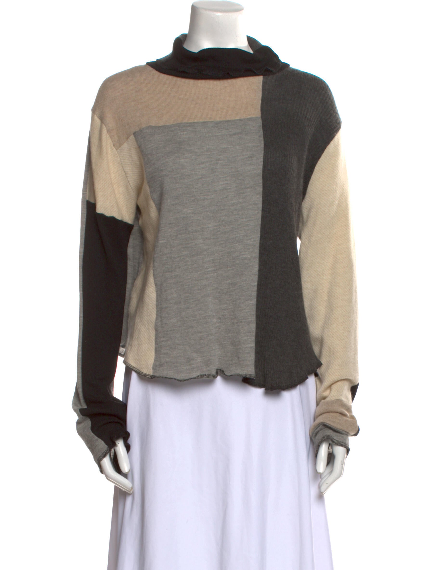 Studio Myke Colorblock Pattern Mock Neck Sweater - Neutrals Knitwear ...