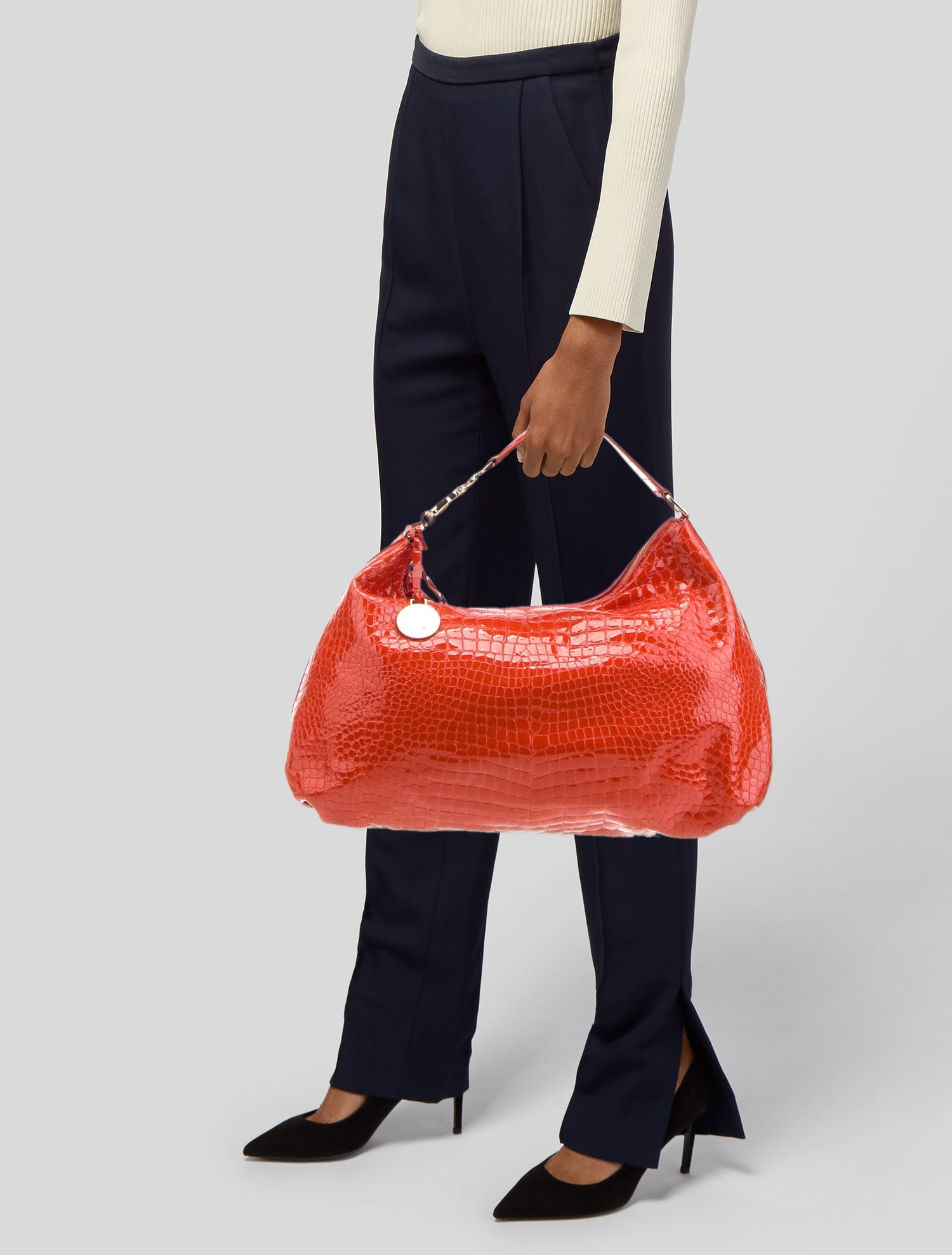 Stuart Weitzman Embossed Patent Leather Shoulder Bag - Orange Shoulder ...