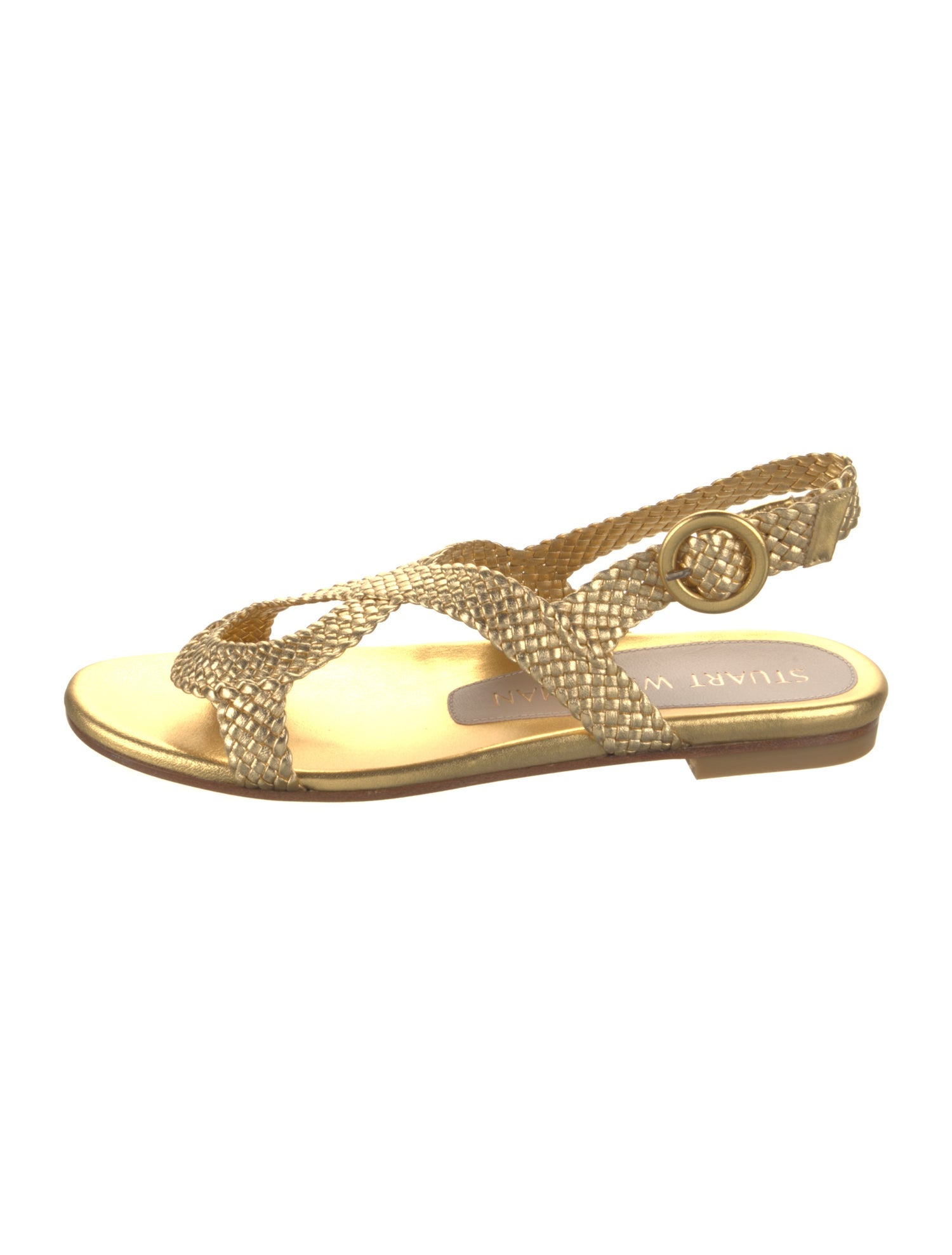 Stuart Weitzman Leather Braided Accents Slingback Sandals - Gold ...