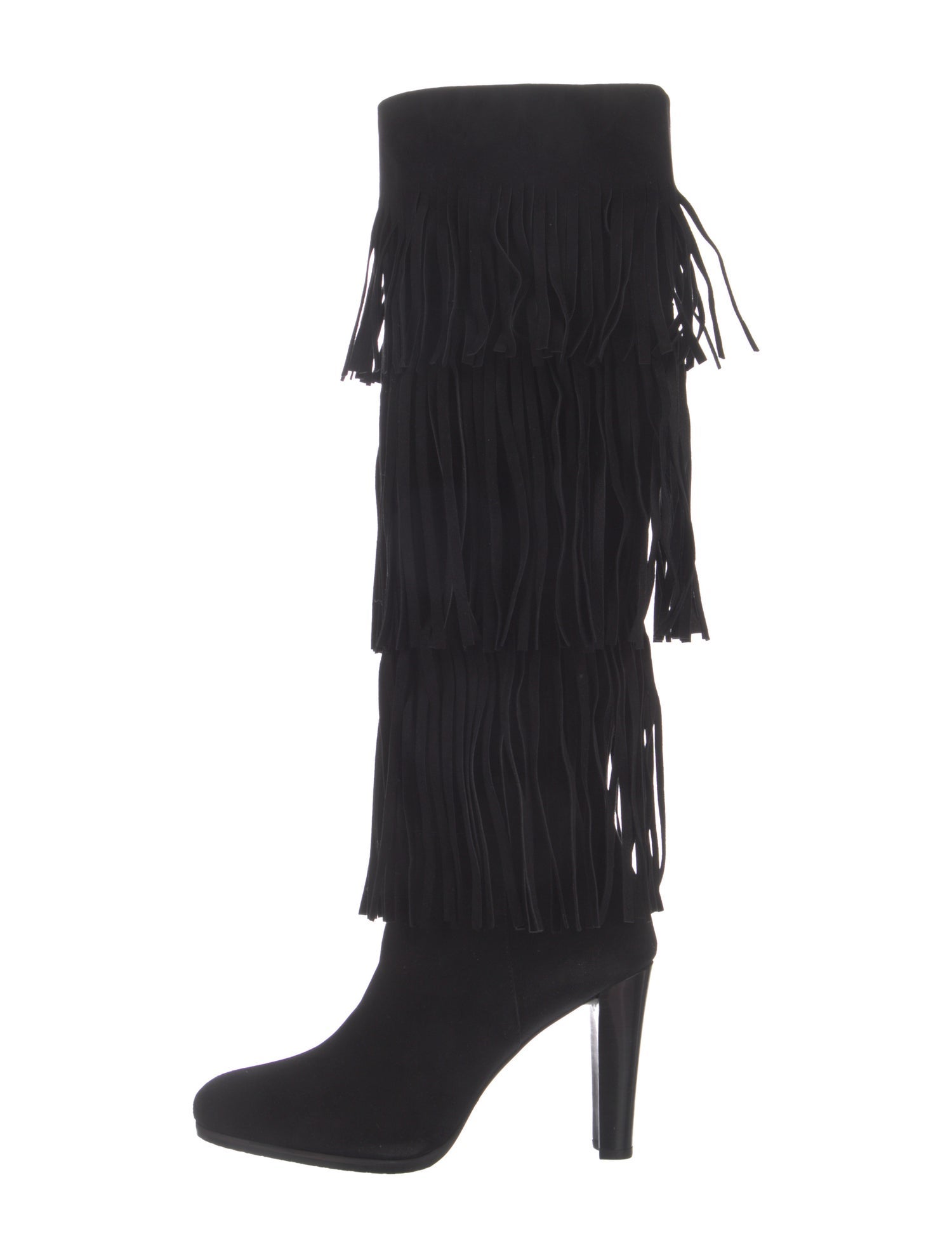 Stuart Weitzman Suede Fringe Trim Accent Boots - Black Boots, Shoes ...
