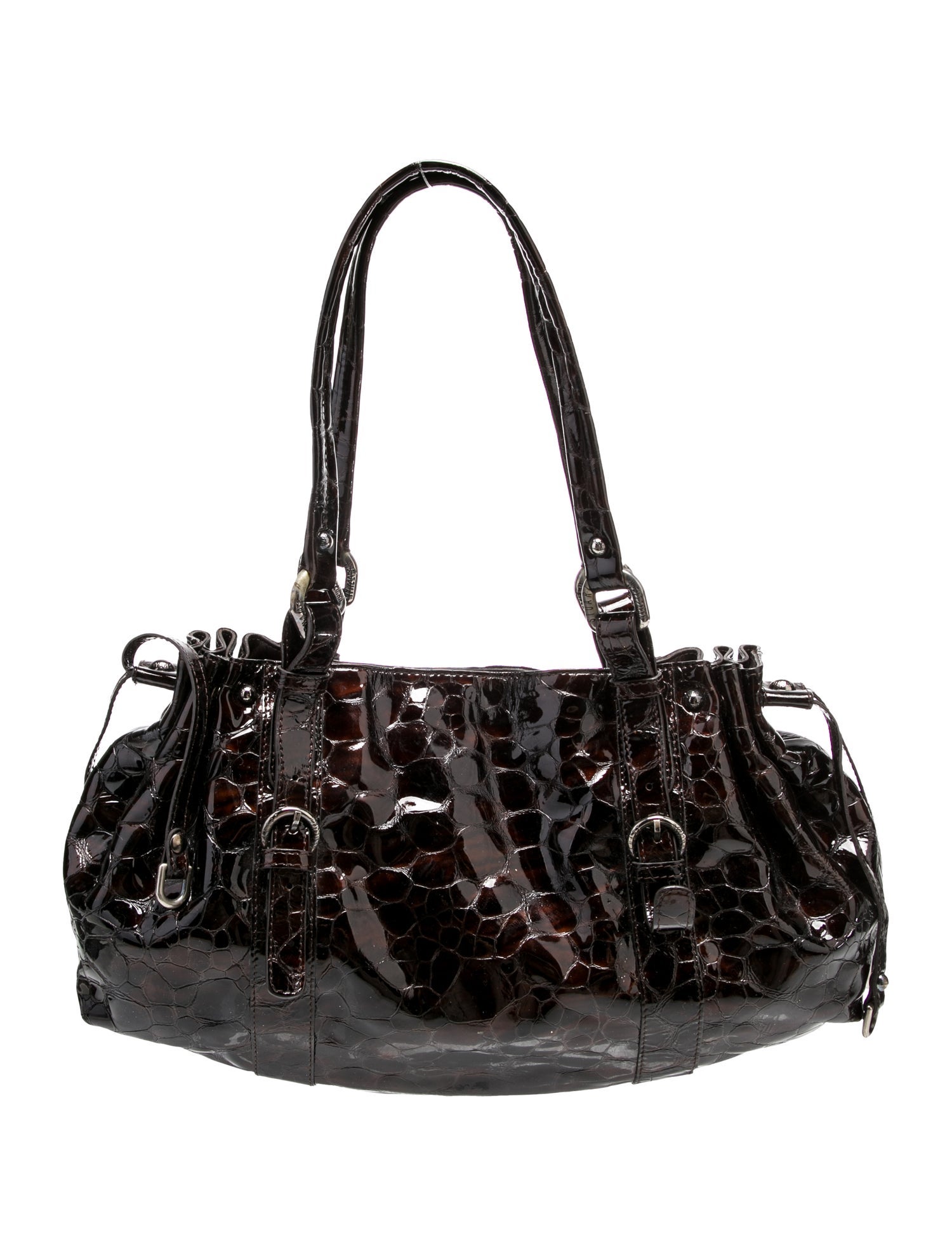 Stuart Weitzman Patent Embossed Leather Shoulder Bag - Brown Shoulder ...
