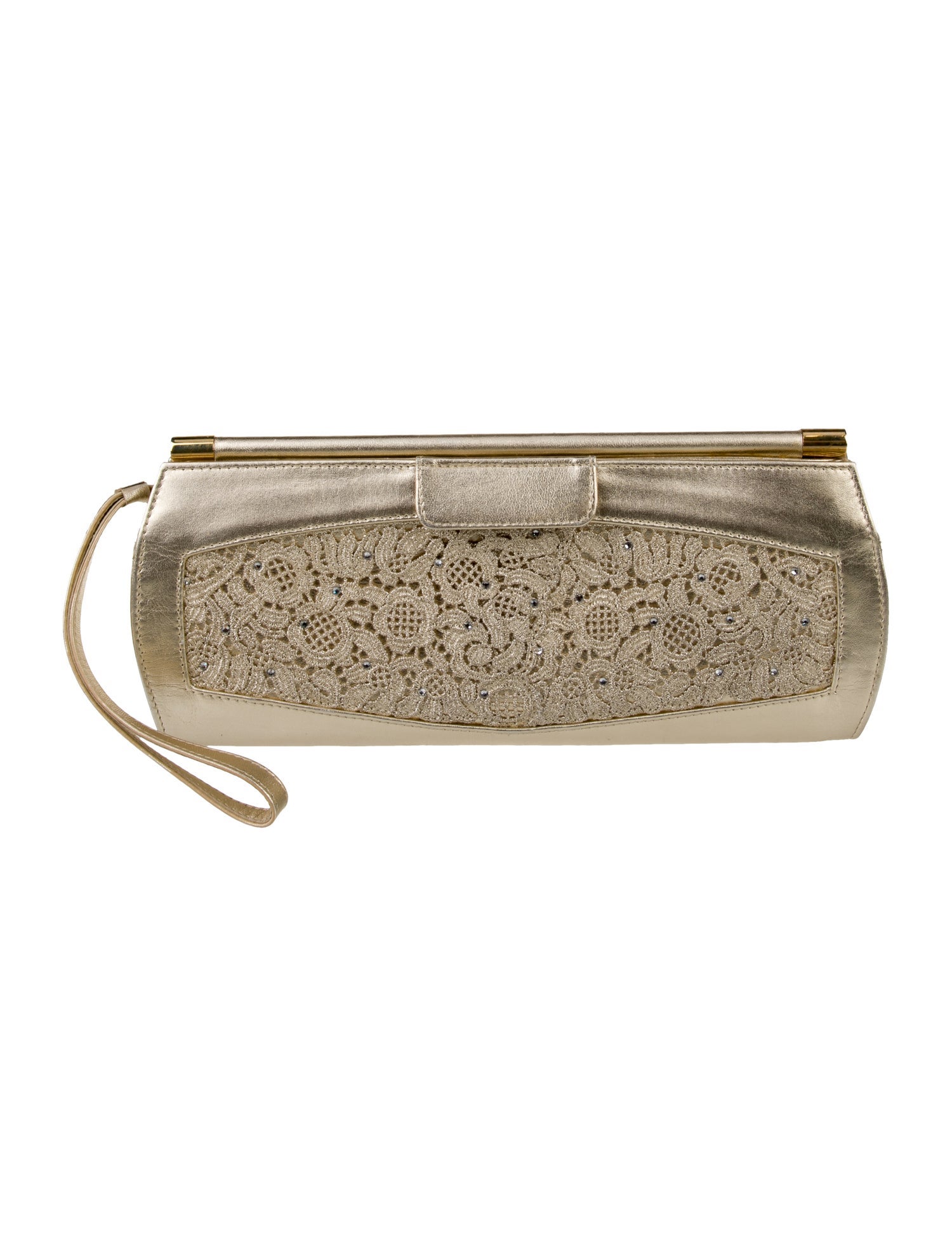 Stuart Weitzman Leather Clutch - Gold Clutches, Handbags - WSU344305 ...