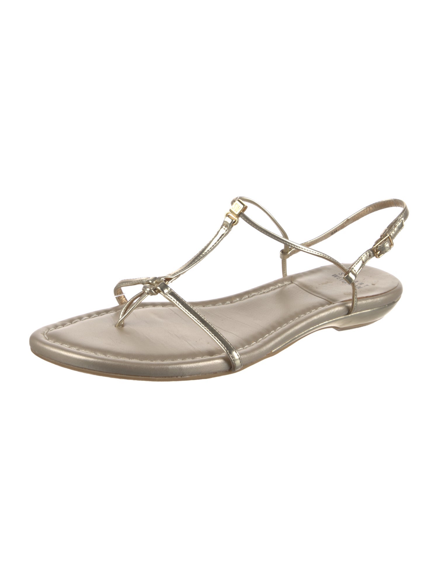 Stuart Weitzman Leather T-Strap Sandals - Gold Sandals, Shoes ...