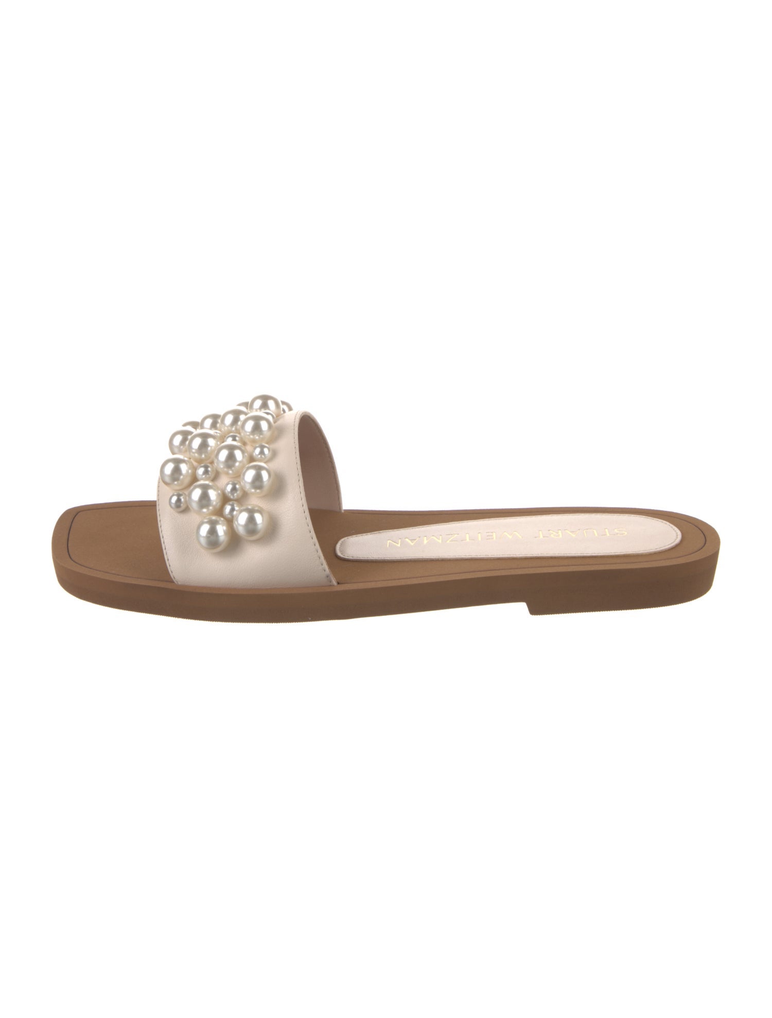 Stuart Weitzman Faux Pearl Accents Leather Slides w/ Tags - Neutrals ...