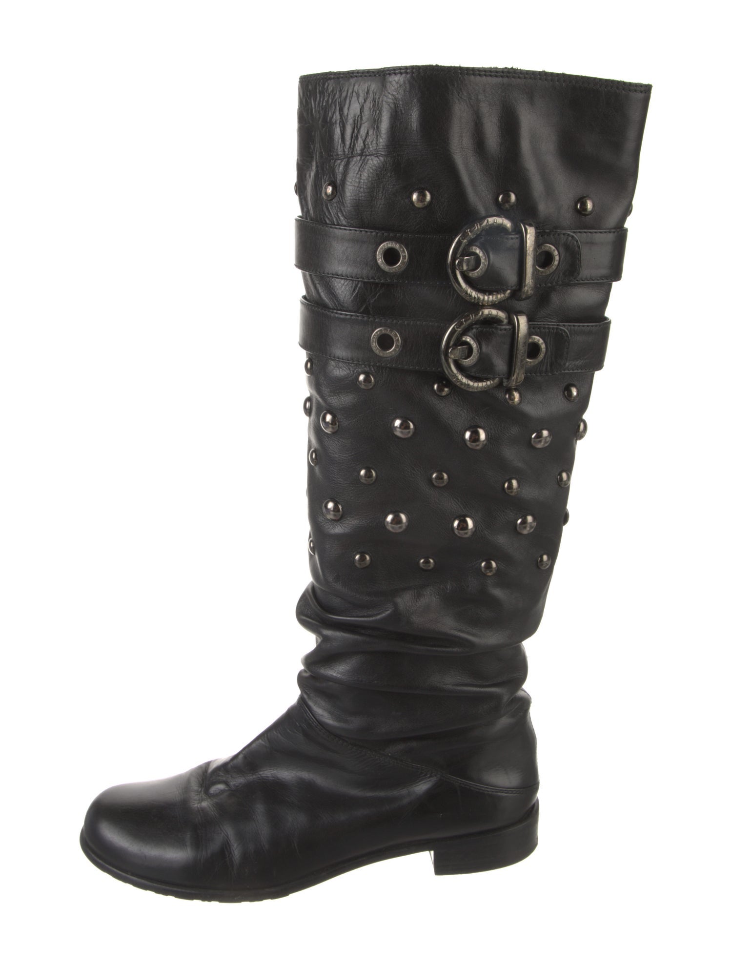 Stuart Weitzman Leather Studded Accents Riding Boots - Black Boots ...