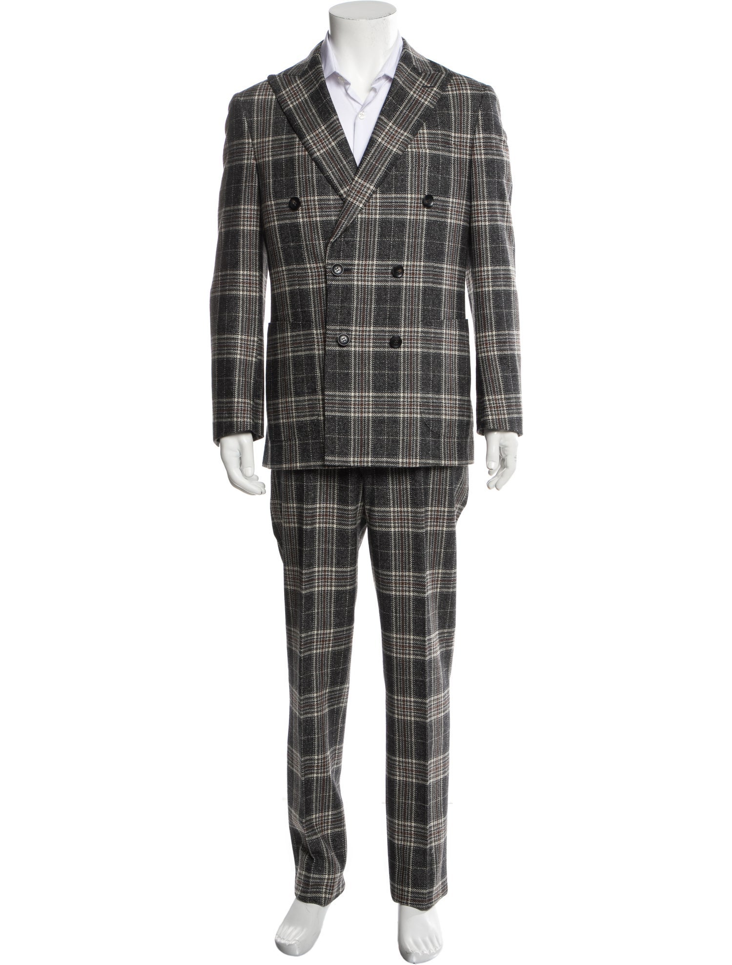 Suitsupply Wool Plaid Print Three-Piece Suit w/ Tags - Brown, 9.5" Rise ...
