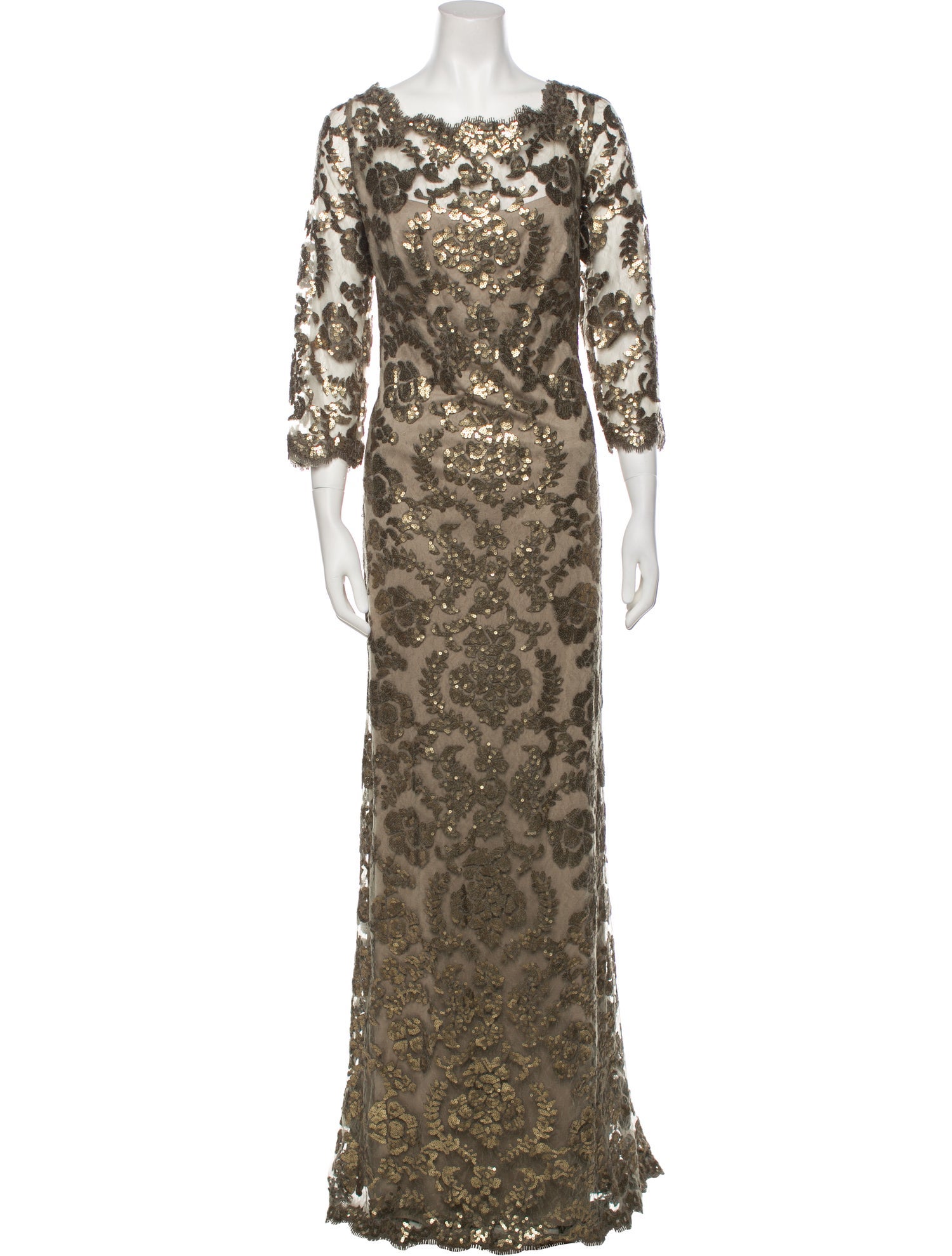 Tadashi Shoji Lace Pattern Long Dress w/ Tags - Gold Dresses, Clothing ...