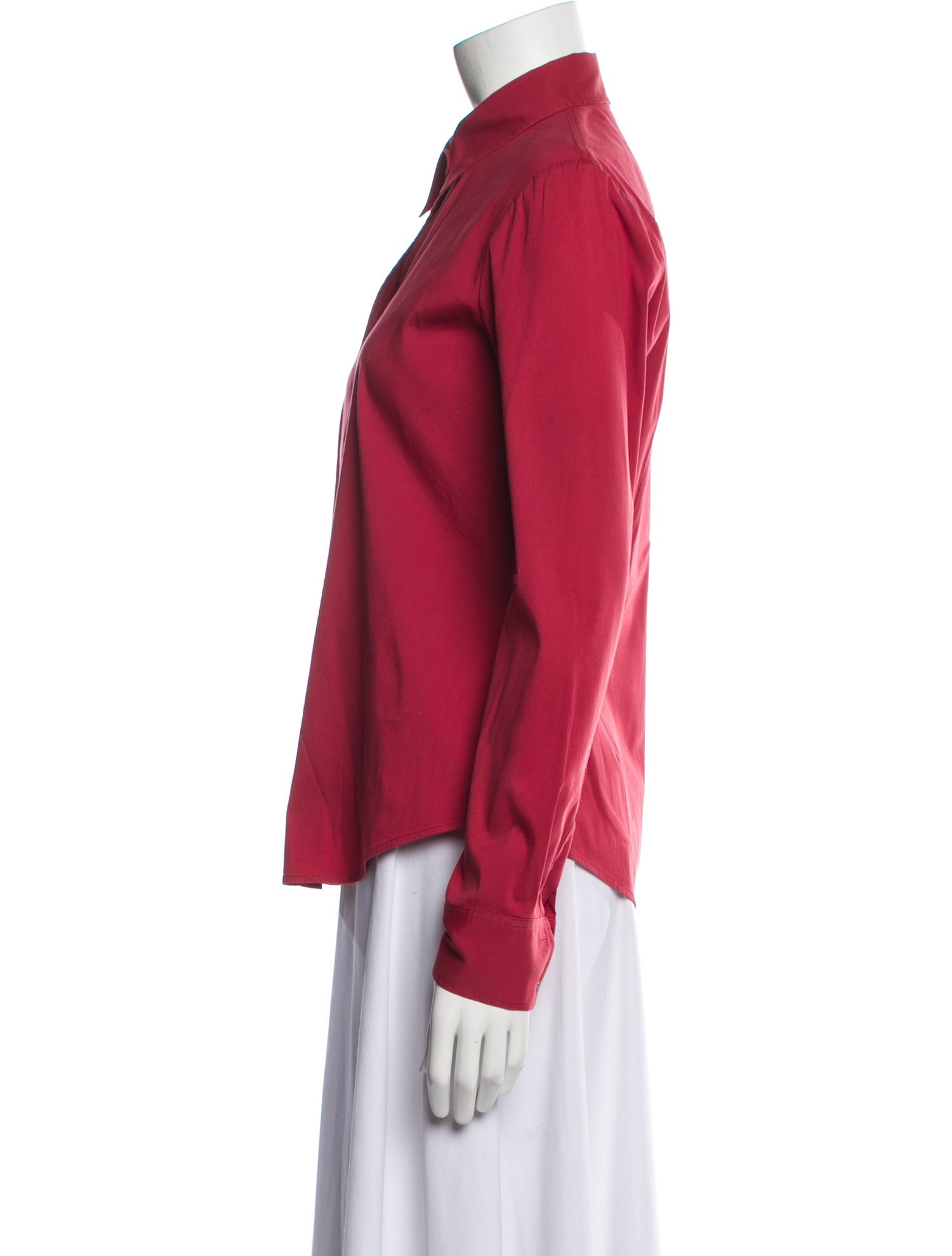 Celine Silk Long Sleeve Button-Up Top - Red Tops, Clothing - CEL273177 ...