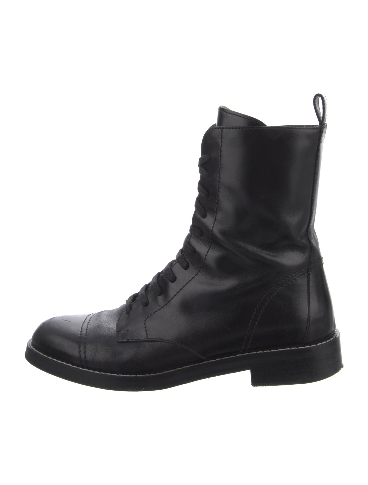 Theory Leather Combat Boots - Black Boots, Shoes - WTE308671 | The RealReal