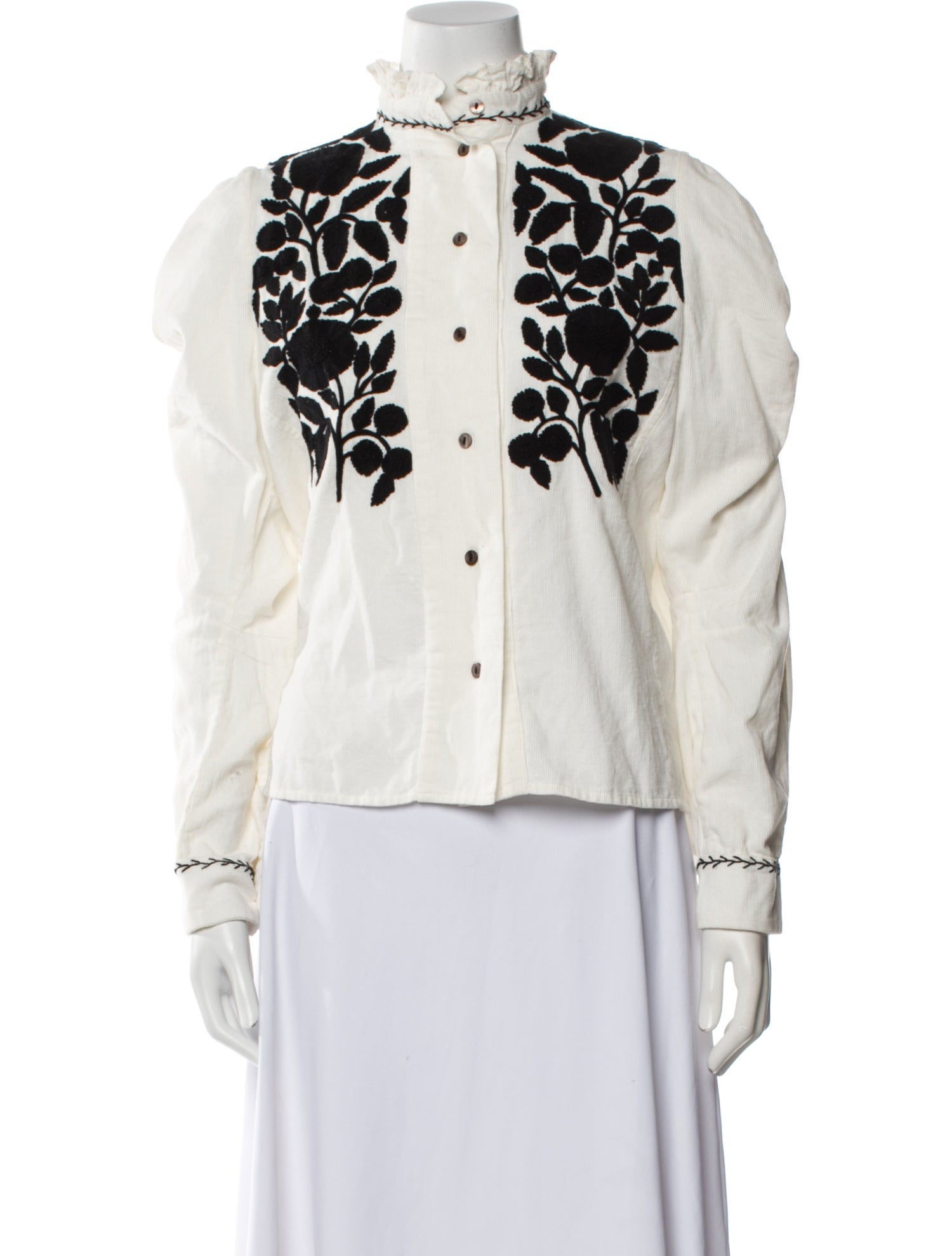 Thierry Colson Lace Pattern Mock Neck Button-Up Top - Neutrals Tops ...