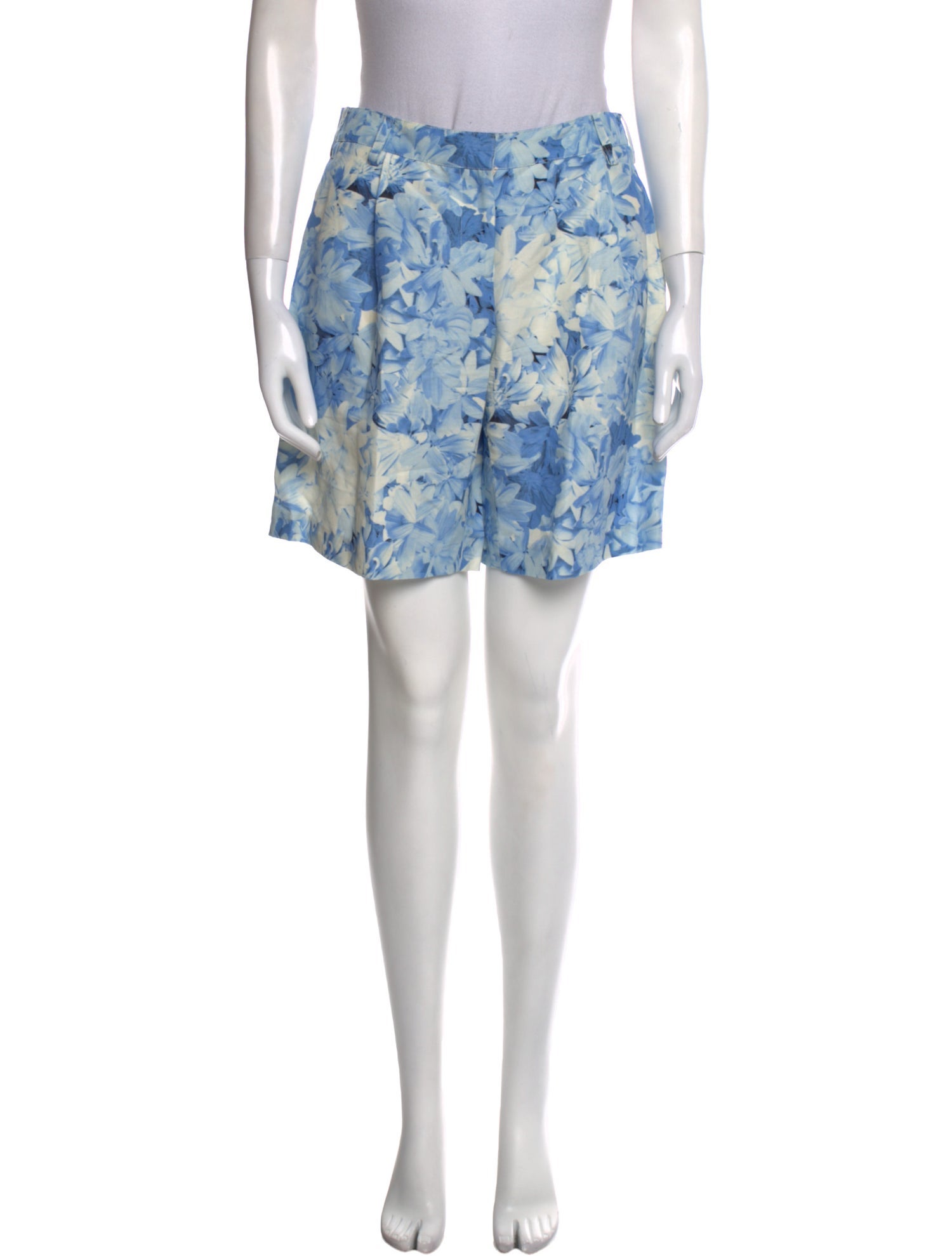 Tibi Floral Print Mini Shorts - Blue, 10" Rise Shorts, Clothing ...
