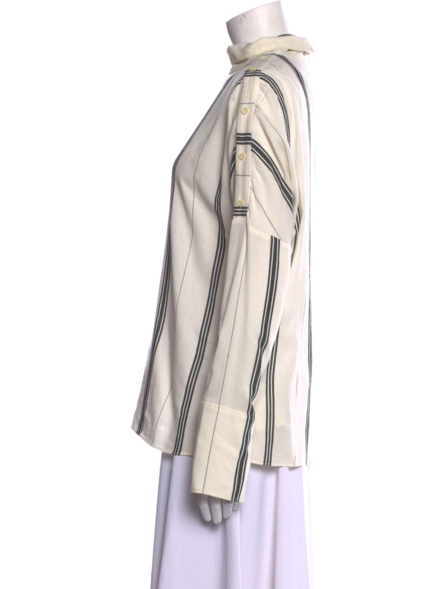 Tibi Striped Mock Neck Blouse - Neutrals Tops, Clothing - WTI166751 | The RealReal