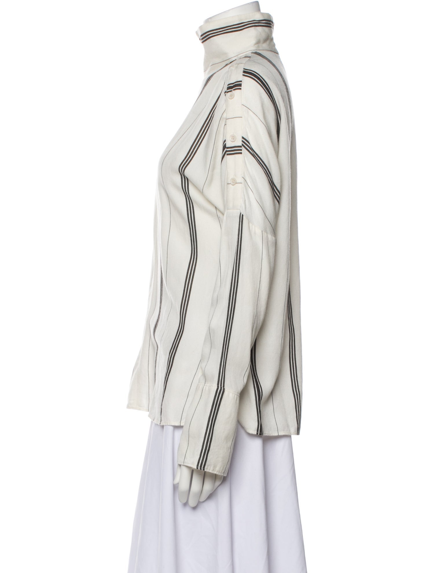 Tibi Striped Mock Neck Blouse - Neutrals Tops, Clothing - WTI166751 | The RealReal