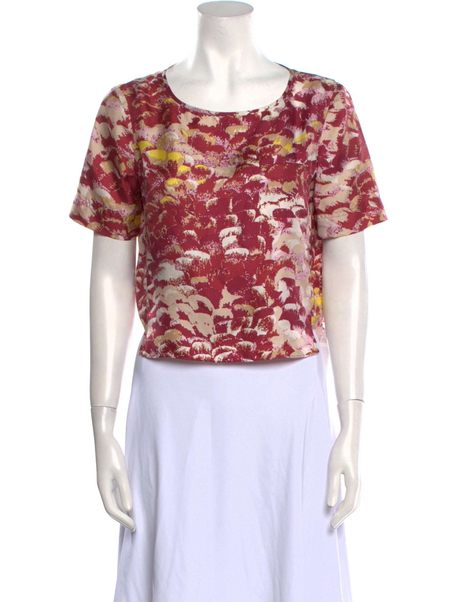 Tibi Silk Floral Print Crop Top - Burgundy Tops, Clothing - WTI180903 ...