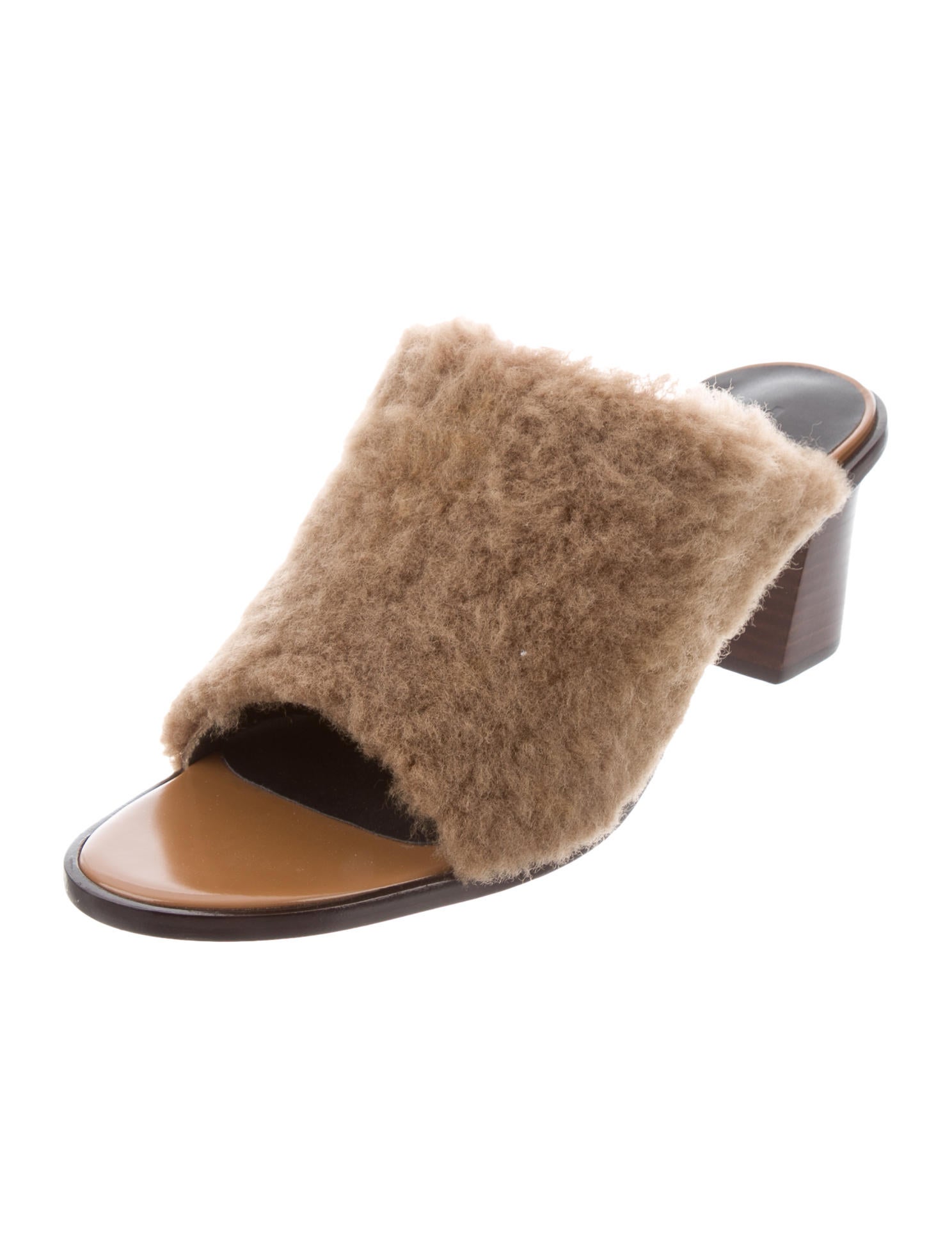 Tibi Boni Shearling Slide Sandals - Brown Sandals, Shoes - WTI35411 ...