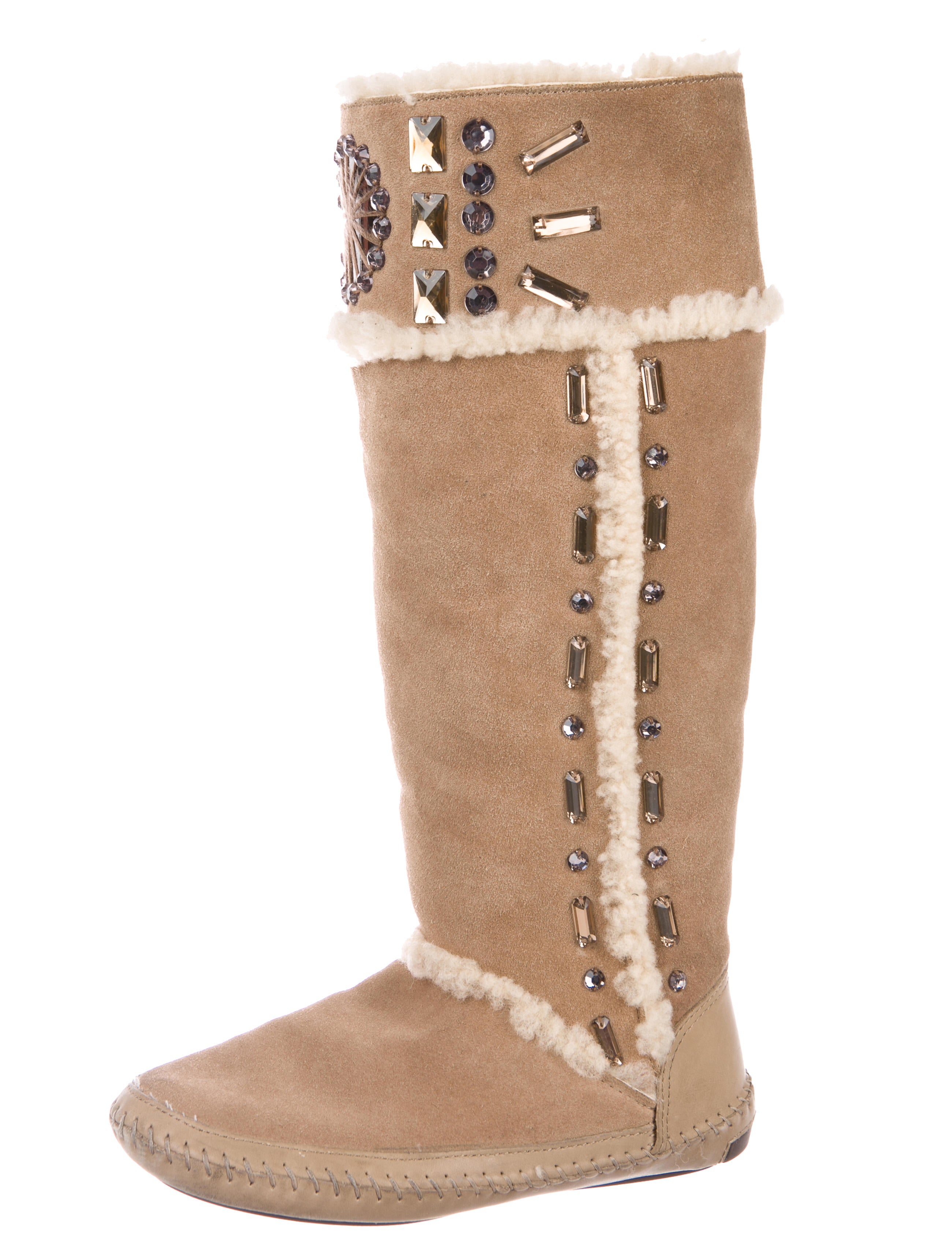 Tory Burch Embellished Suede Boots - Brown Boots, Shoes - WTO133179 ...