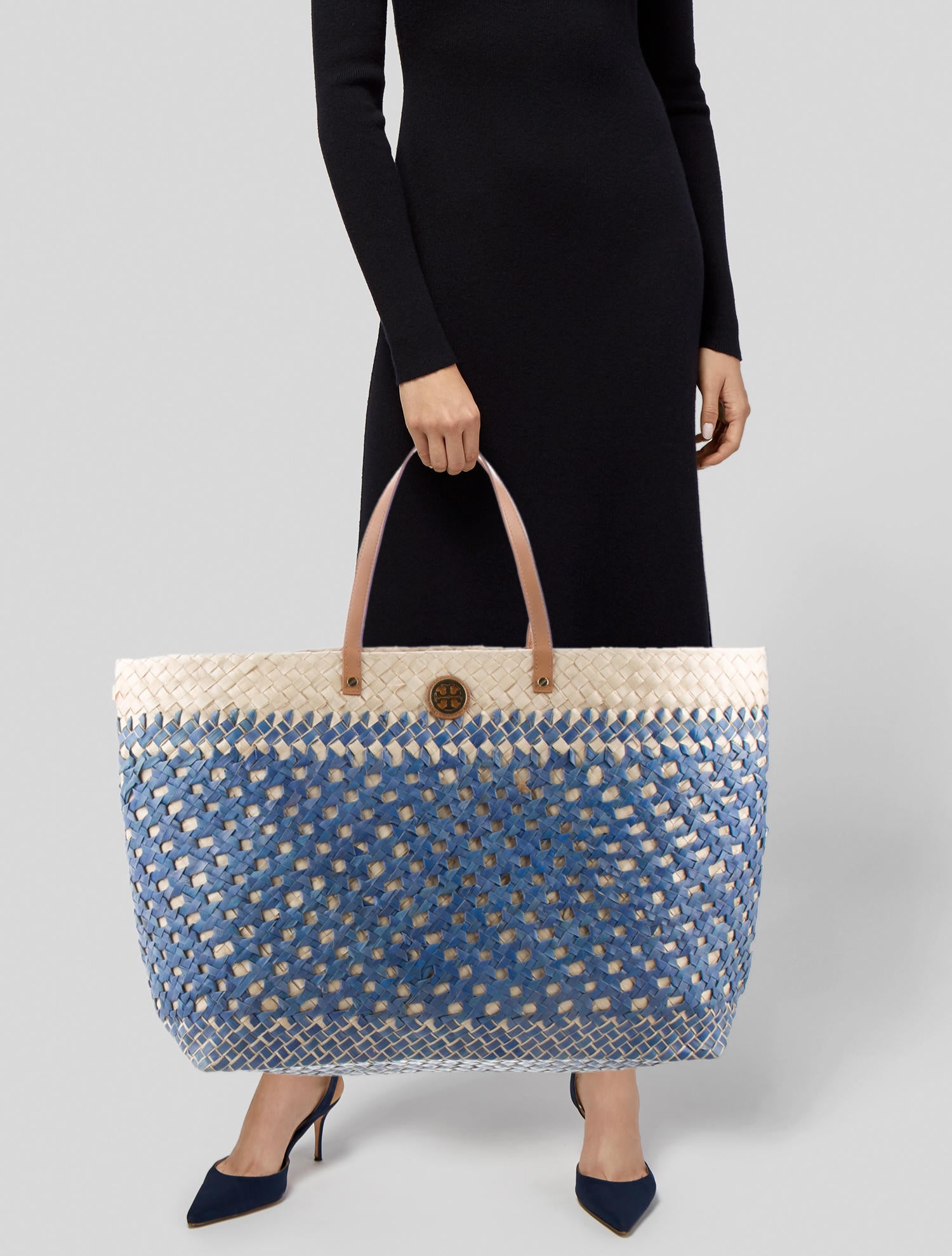 Tory Burch Leather-Trimmed Straw Tote - Blue Totes, Handbags ...