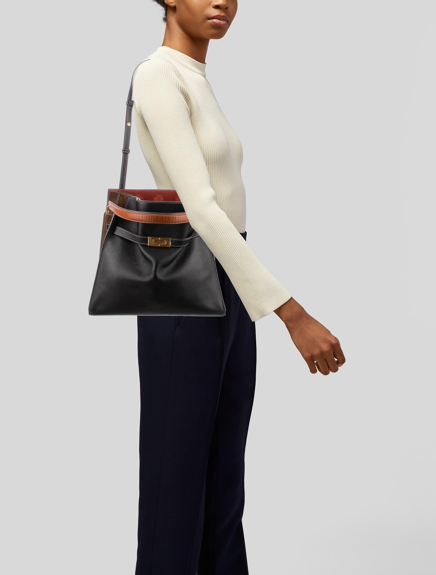 Tory Burch Leather Lee Radziwill Double Bag - Black Shoulder Bags ...