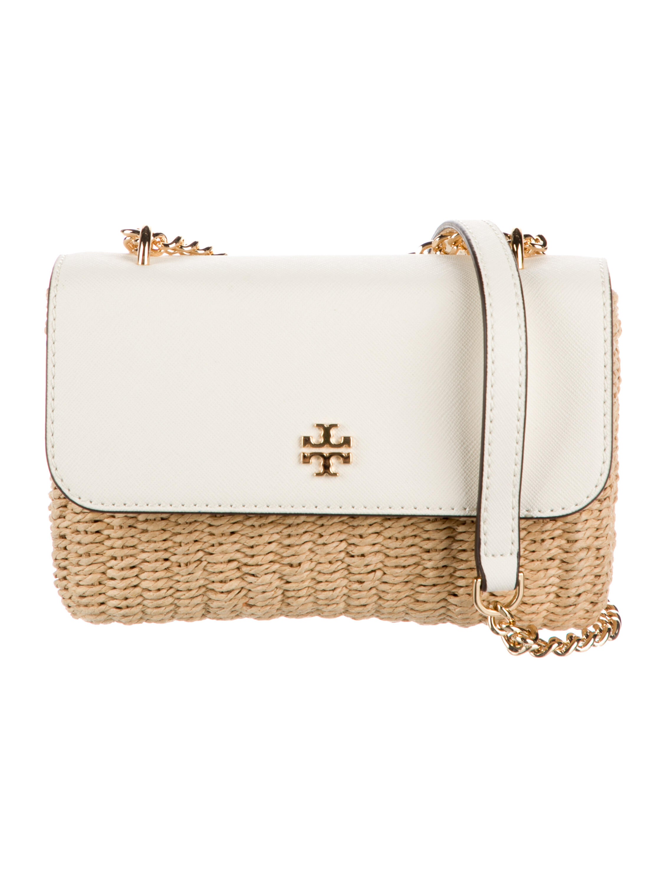 Tory Burch Leather Trimmed Raffia Crossbody w/ Tags - Neutrals ...