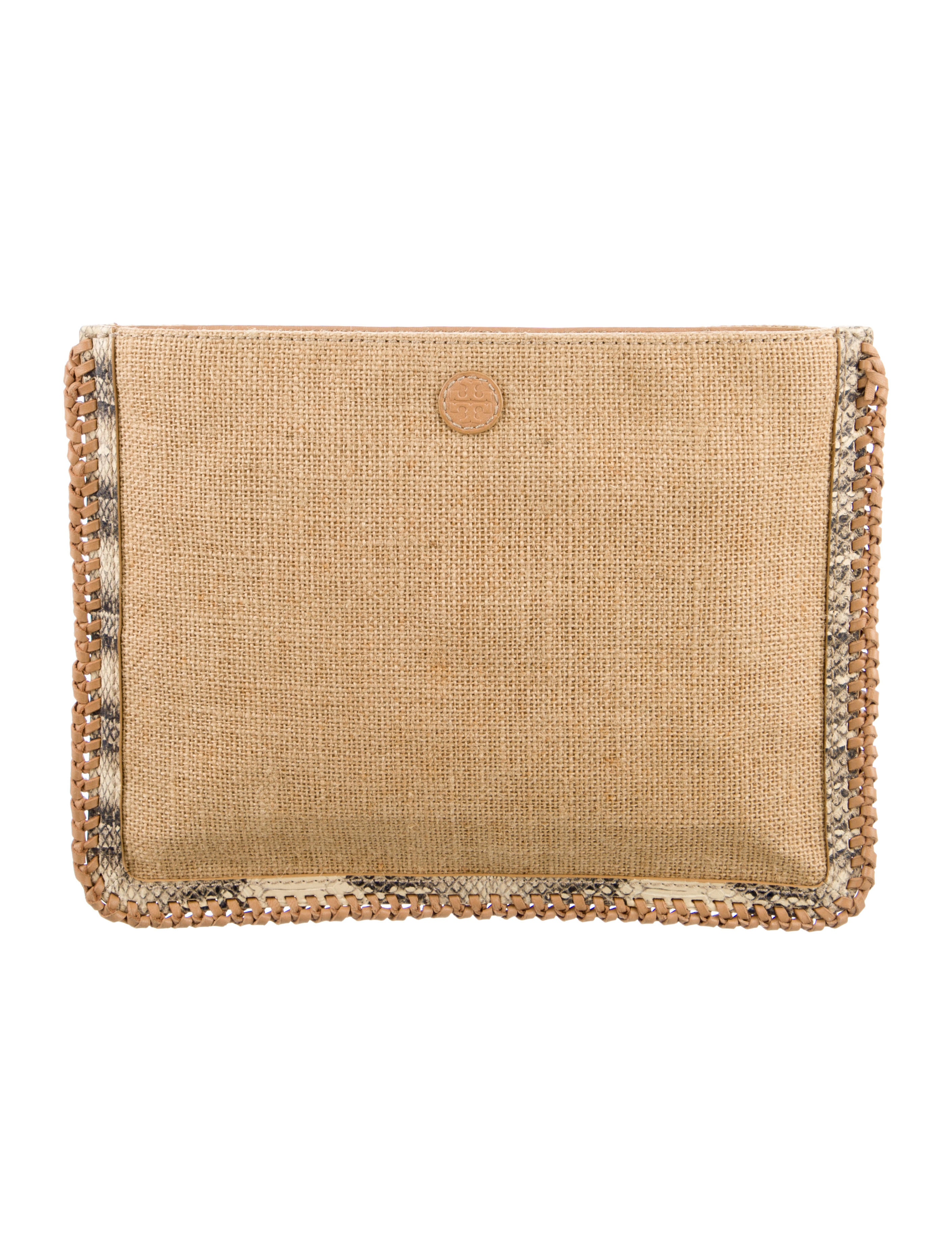 Tory Burch Leather-Trimmed Raffia Clutch - Neutrals Clutches, Handbags ...