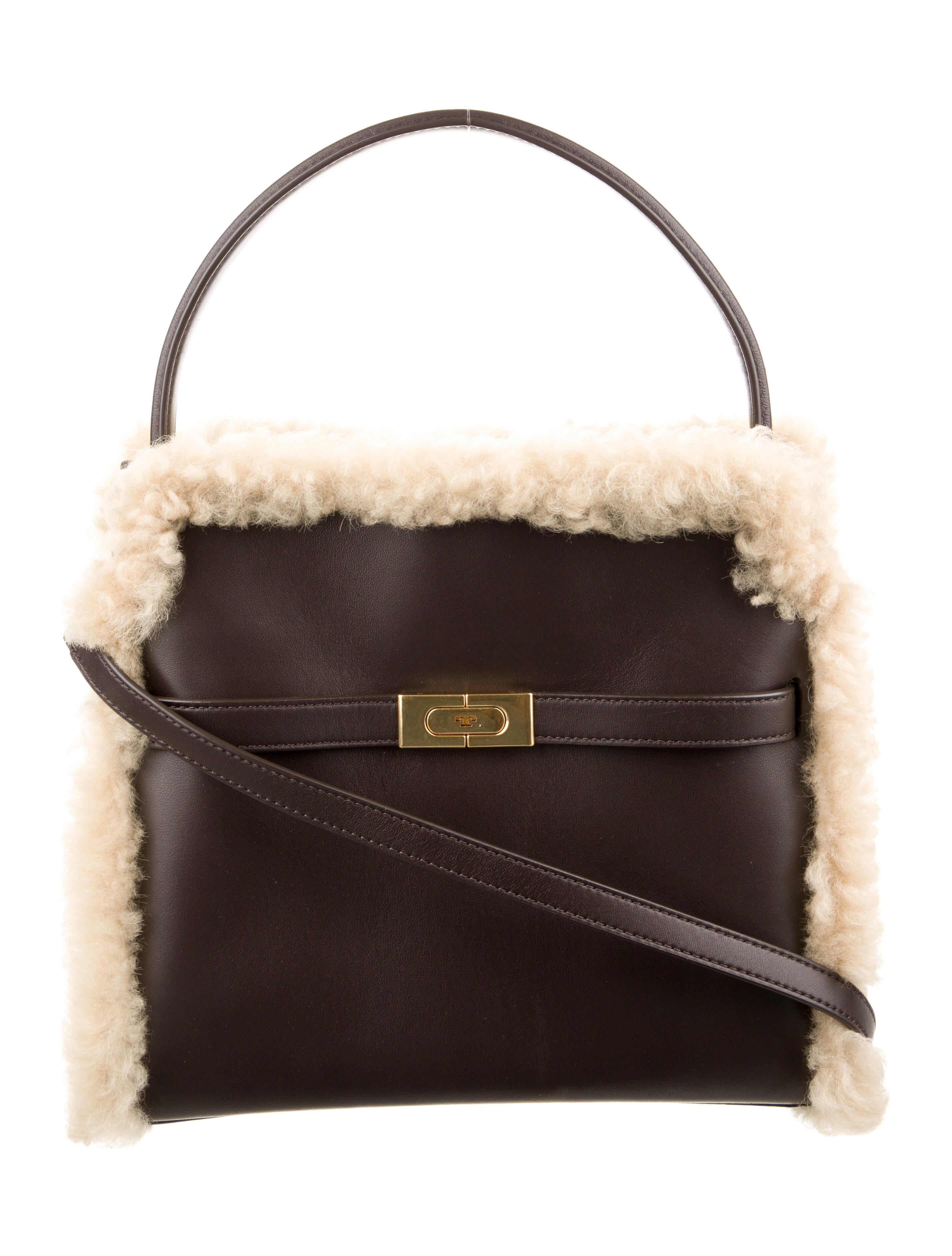Tory Burch Lee Radziwill Small Shearling Double Handle Bag - Brown ...