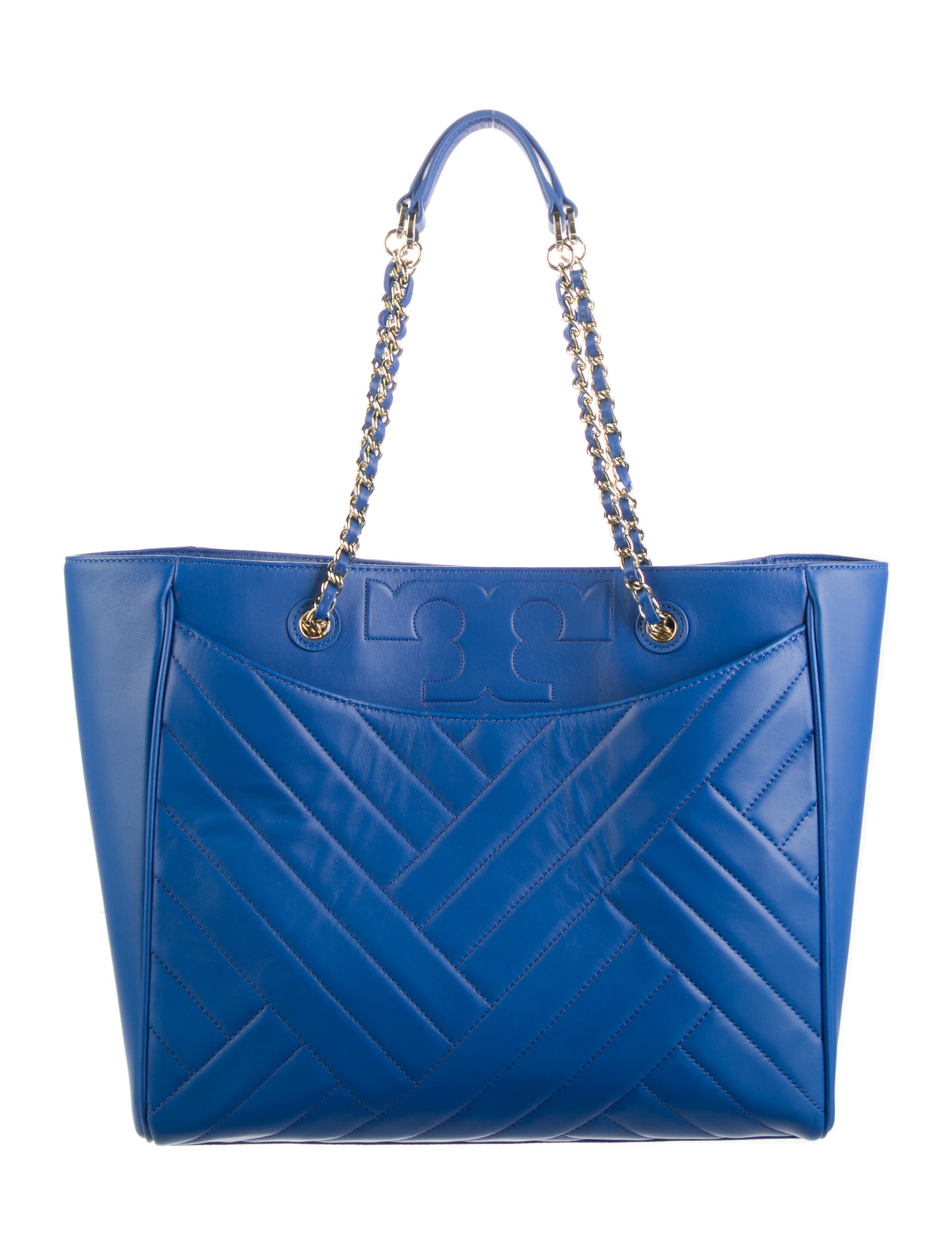 Tory Burch Leather-Trimmed Straw Tote - Blue Totes, Handbags ...