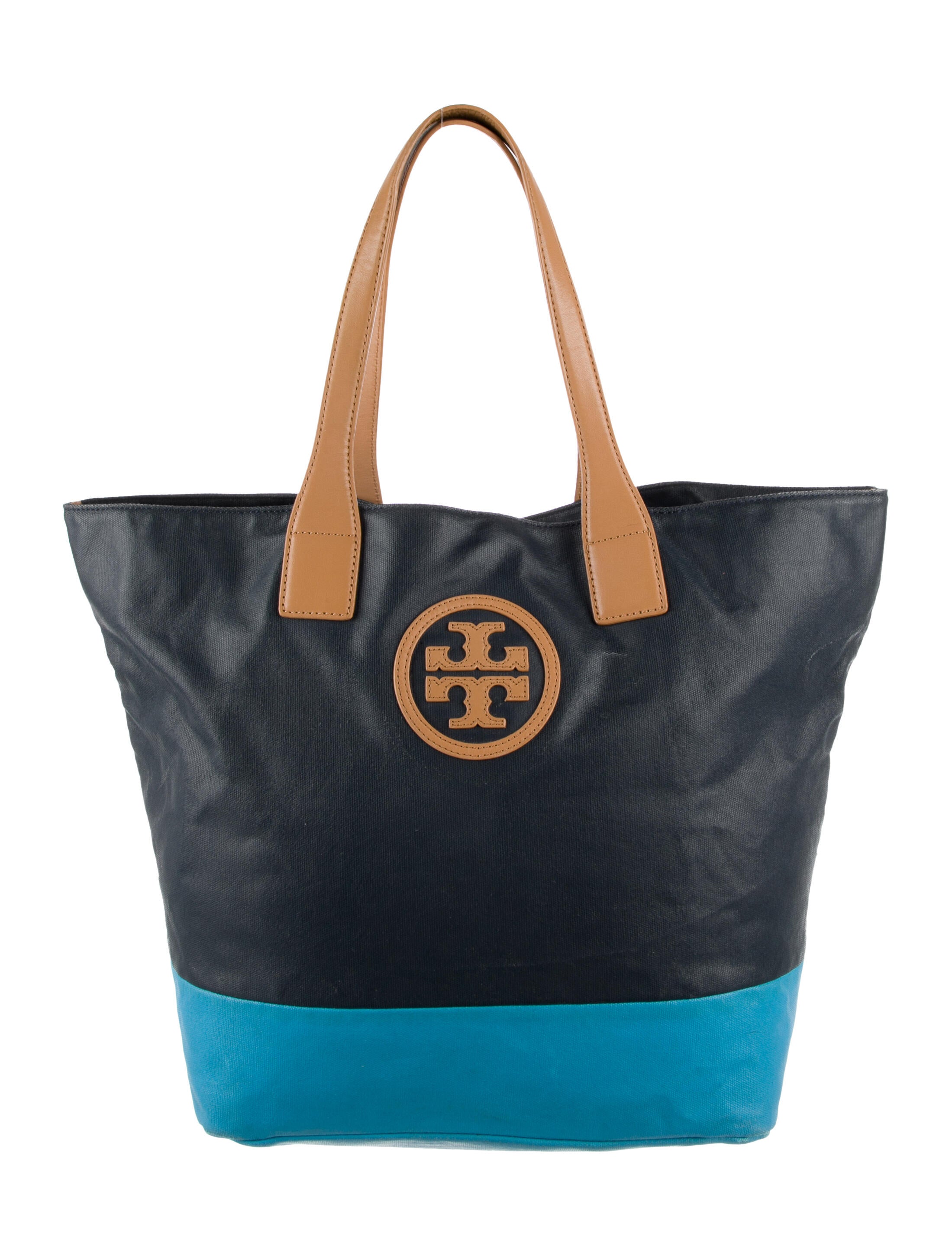 Tory Burch Leather-Trimmed Straw Tote - Blue Totes, Handbags ...