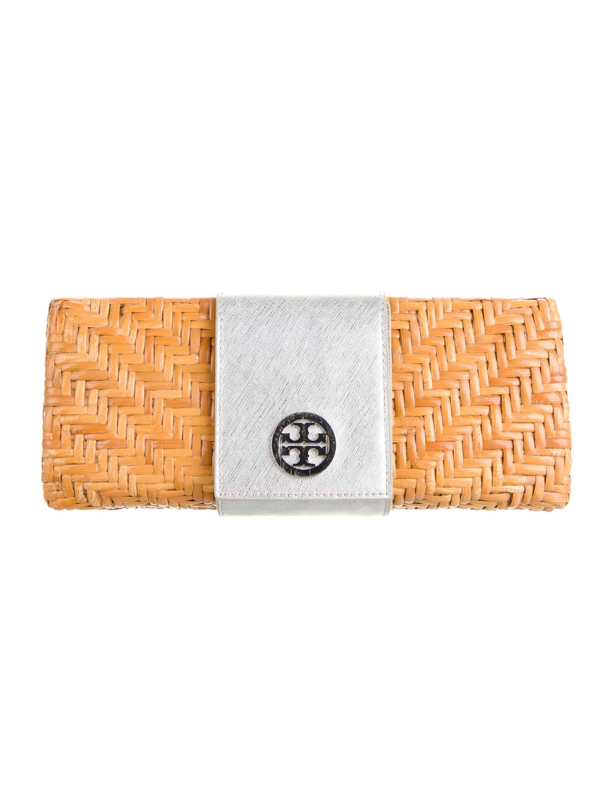 Tory Burch Wicker Saffiano-Trimmed Clutch - Brown Clutches, Handbags ...