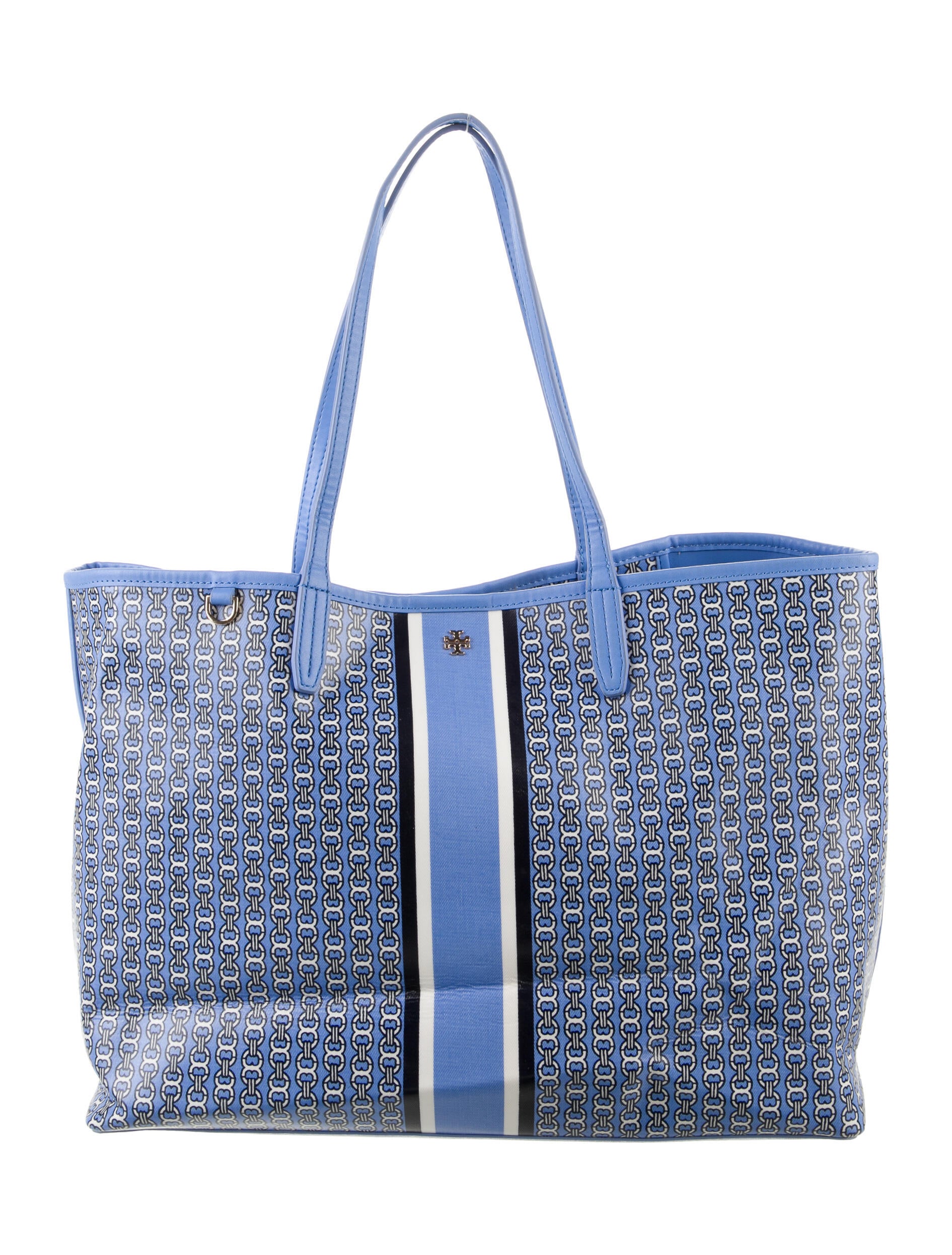 Tory Burch Coated Canvas Leather-Trimmed Tote - Blue Totes, Handbags ...