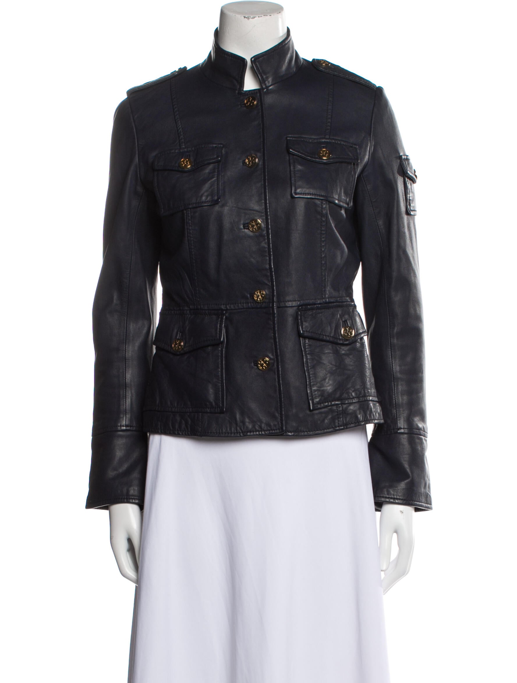 Tory Burch Leather Utility Jacket - Blue Jackets, Clothing - WTO526150 ...