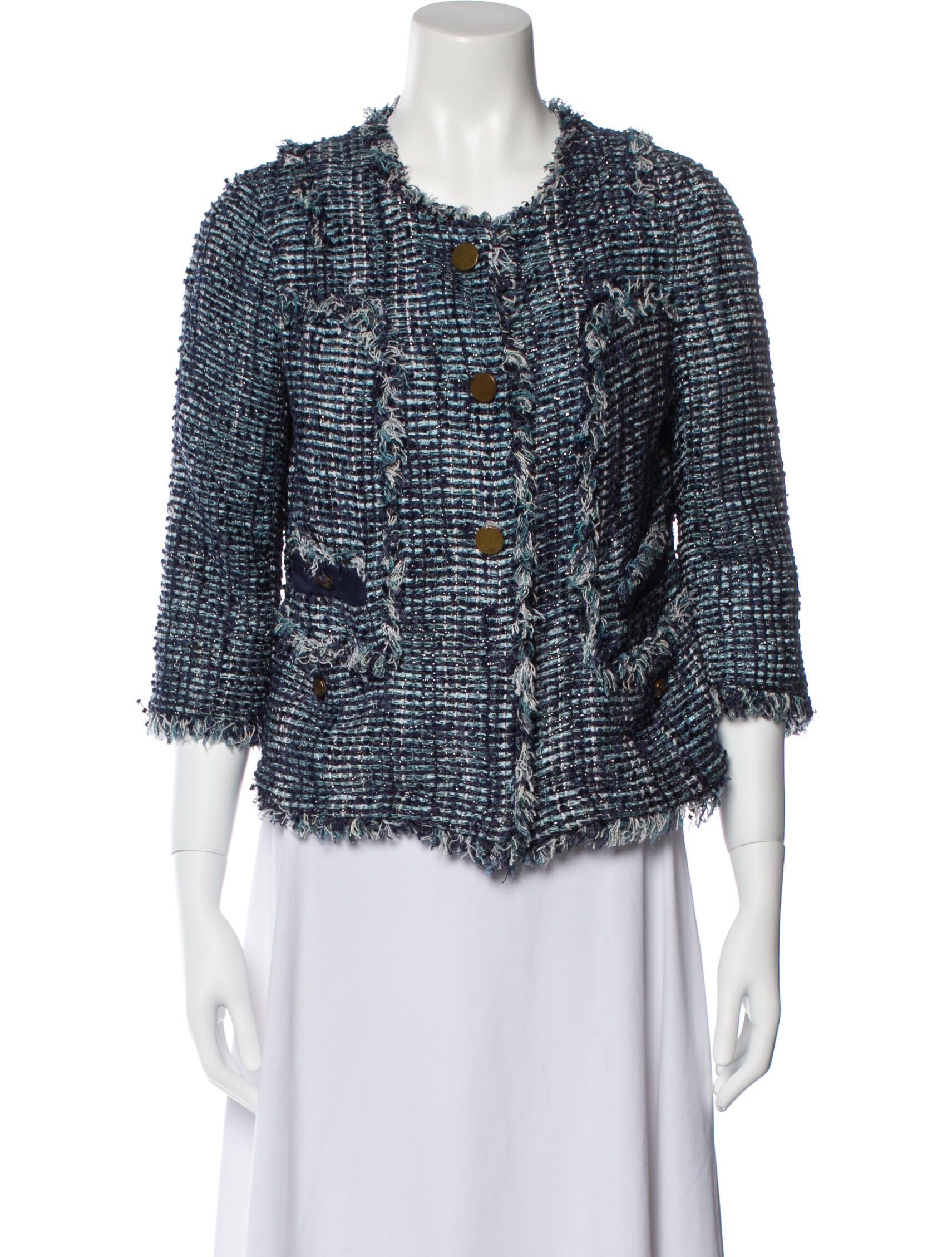 Tory Burch Tweed Pattern Evening Jacket - Blue Jackets, Clothing ...