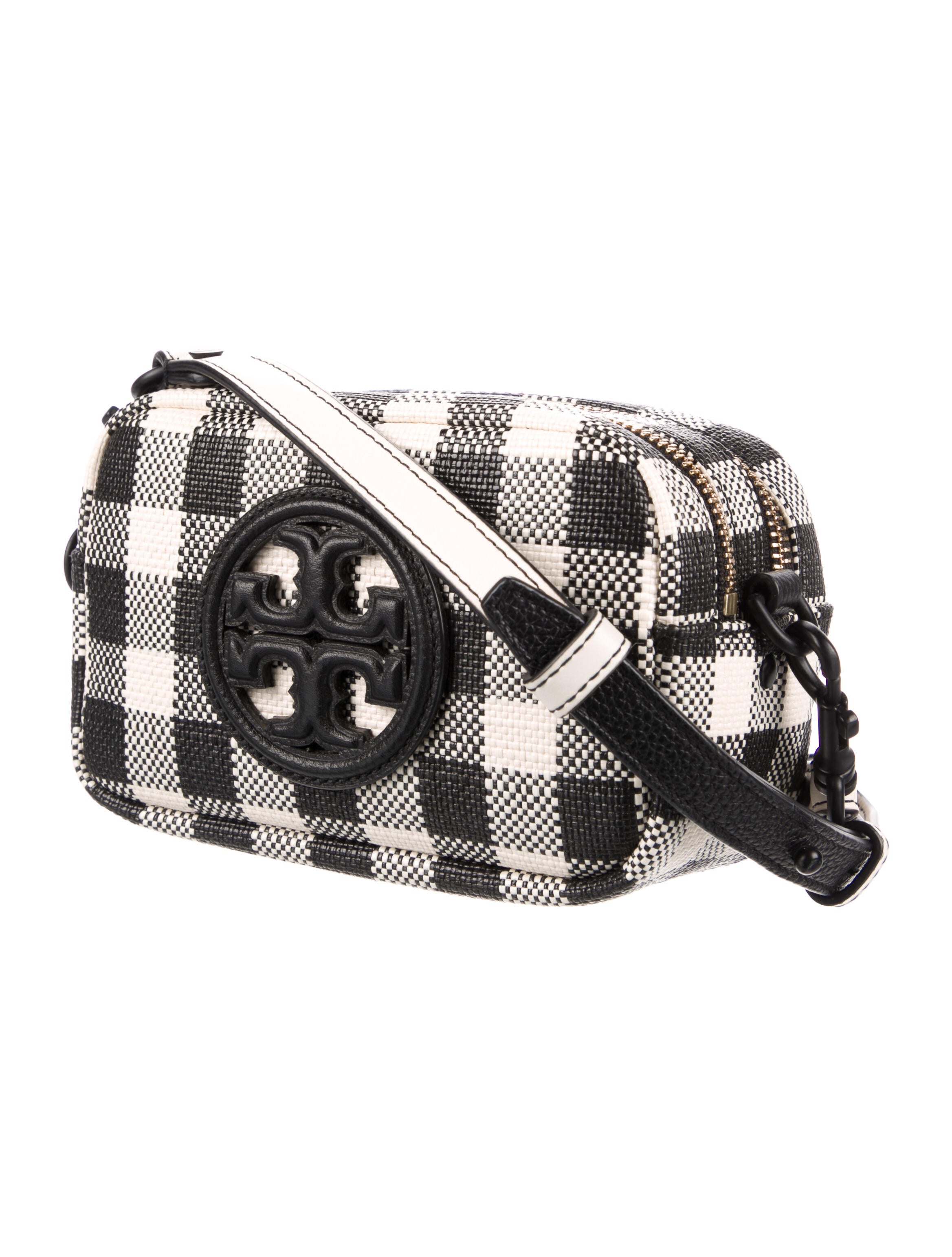 Tory Burch Leather-Trimmed Checkered Crossbody Bag - Black Crossbody ...
