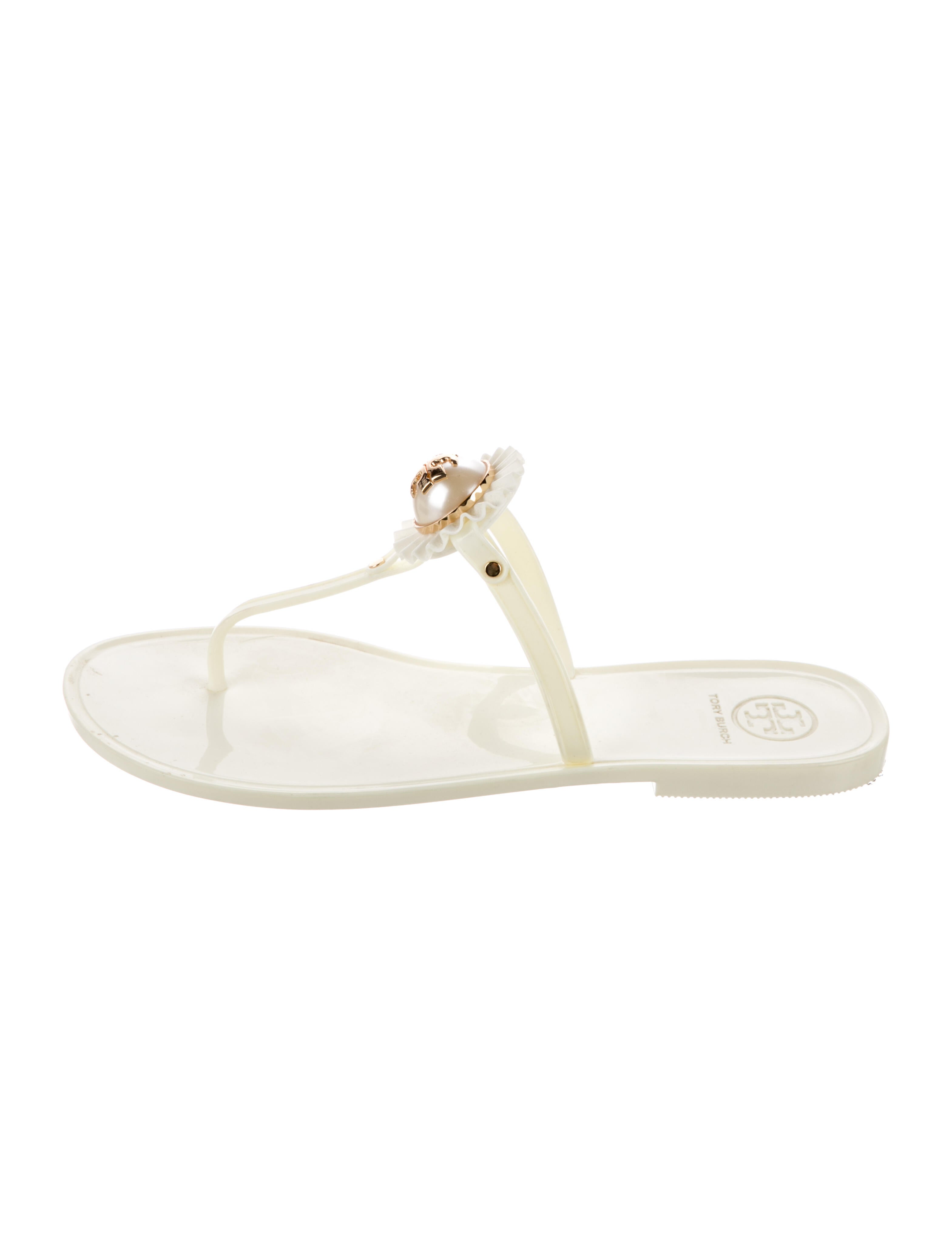 Tory Burch Rubber Beaded Accents T-Strap Sandals - Neutrals Sandals ...