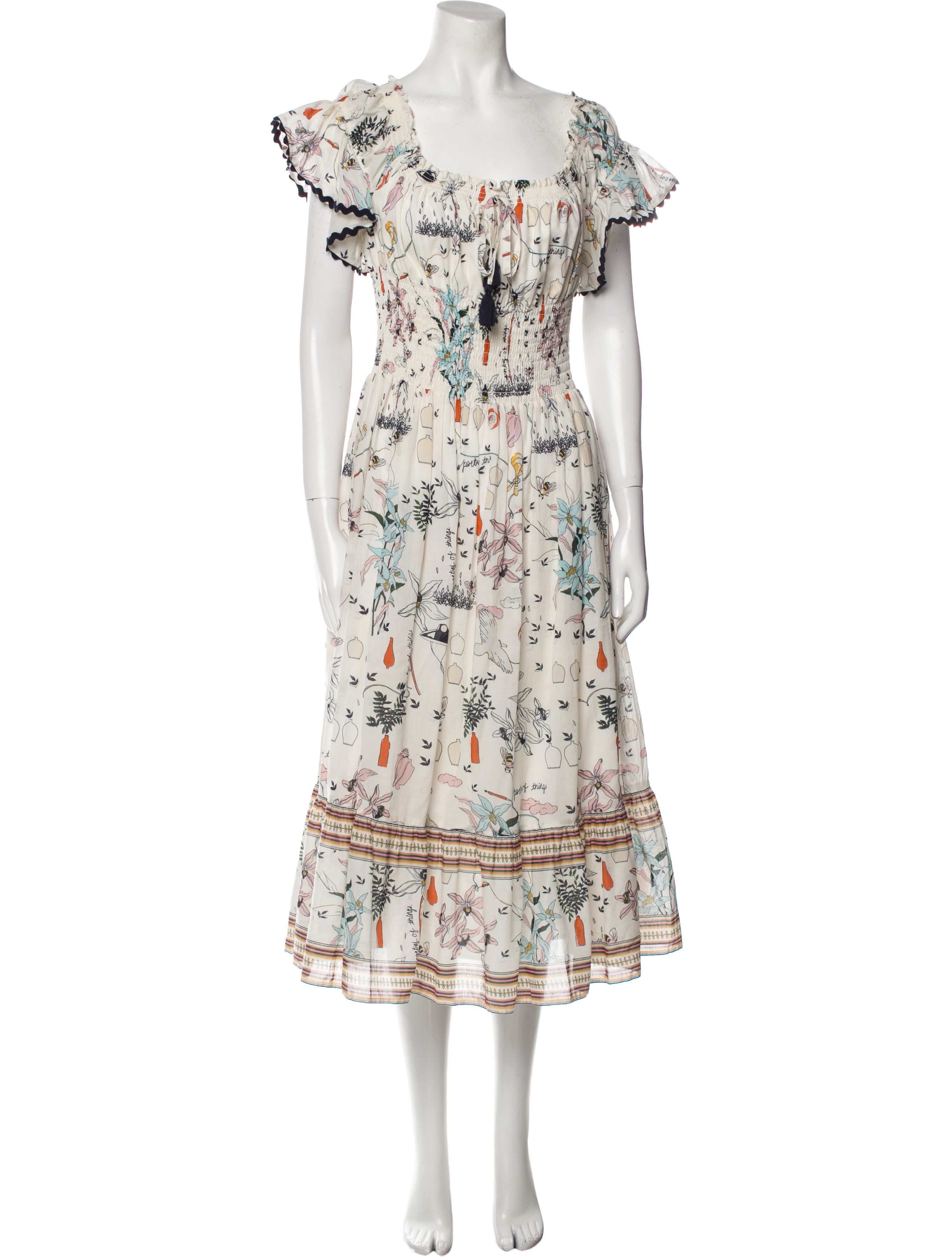 Tory Burch Floral Print Midi Length Dress - Neutrals Dresses, Clothing ...