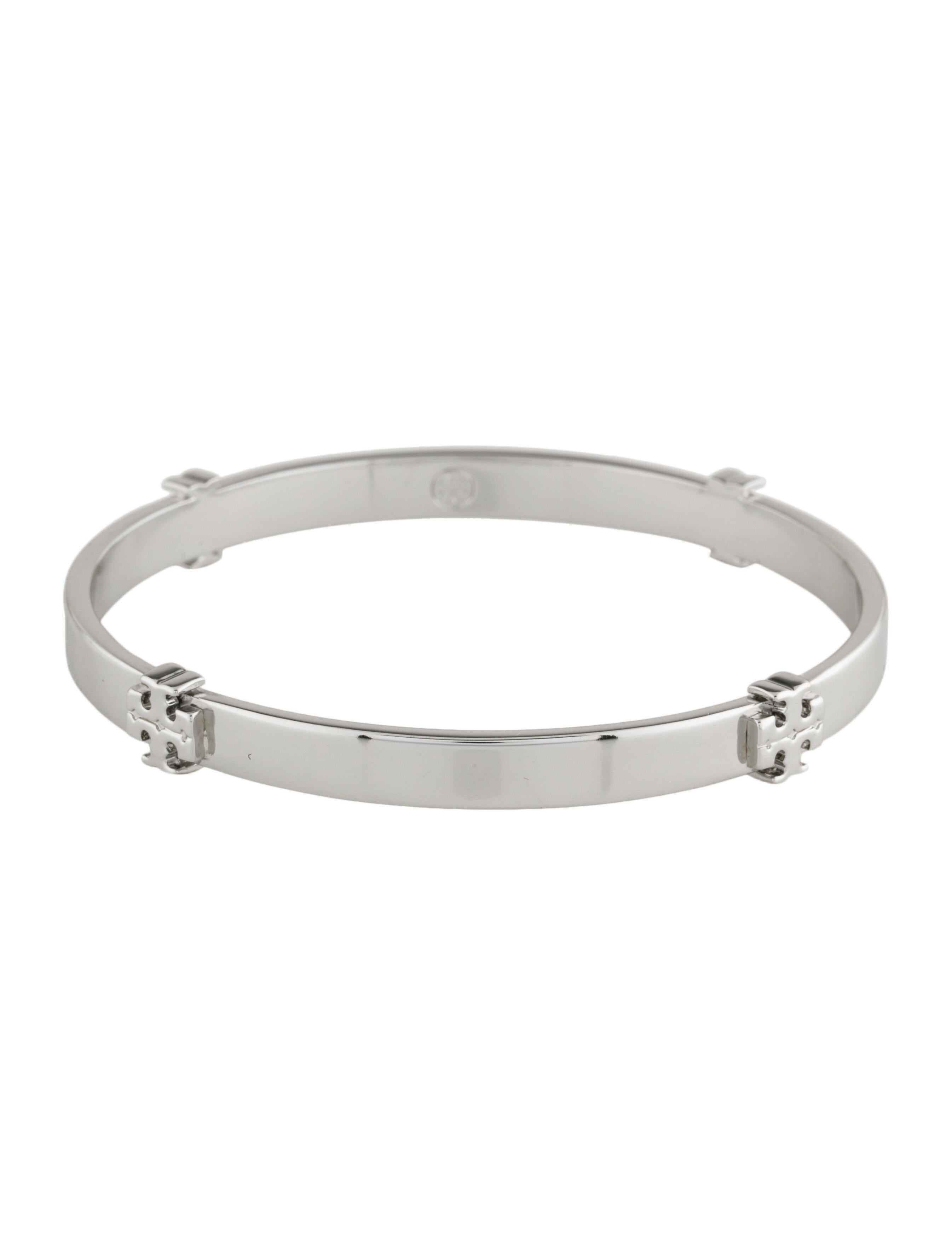 Tory Burch Logo Station Bangle Bracelet - Silver-Tone Metal Bangle ...