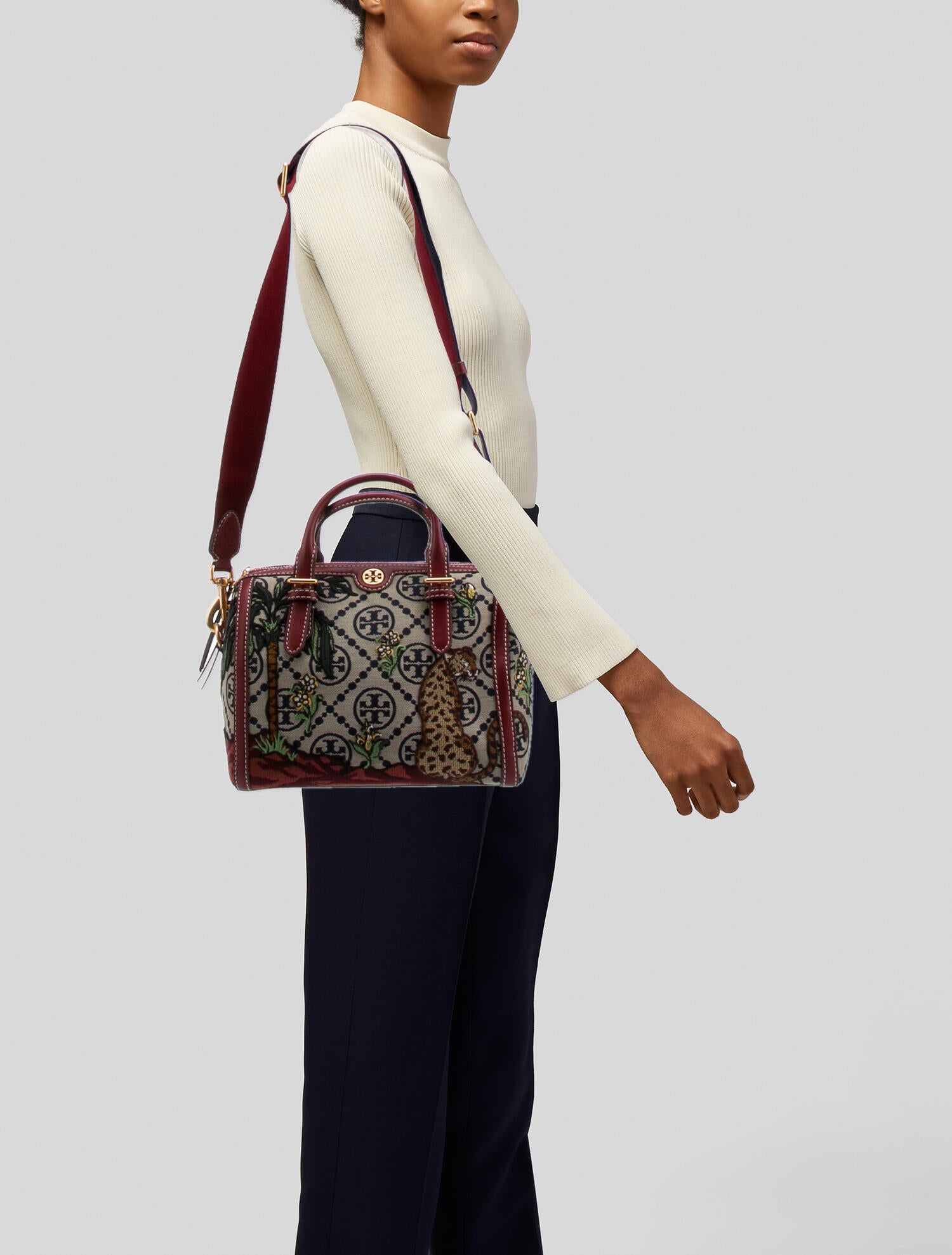 Tory Burch T Monogram Jacquard Embroidered Duffle w/ Tags - Red Handle ...