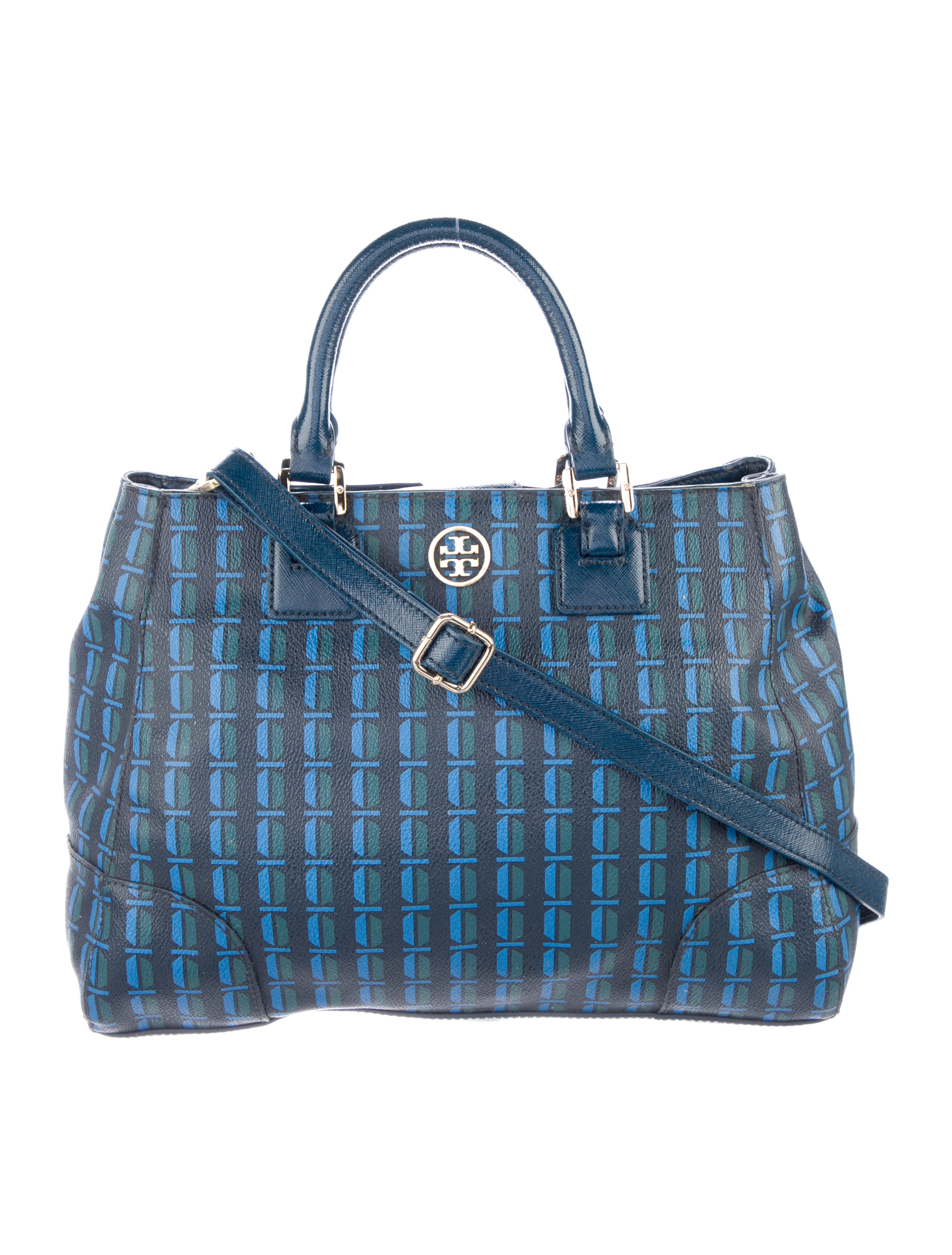 Tory Burch Leather-Trimmed Patterned Handle Bag - Blue Handle Bags ...