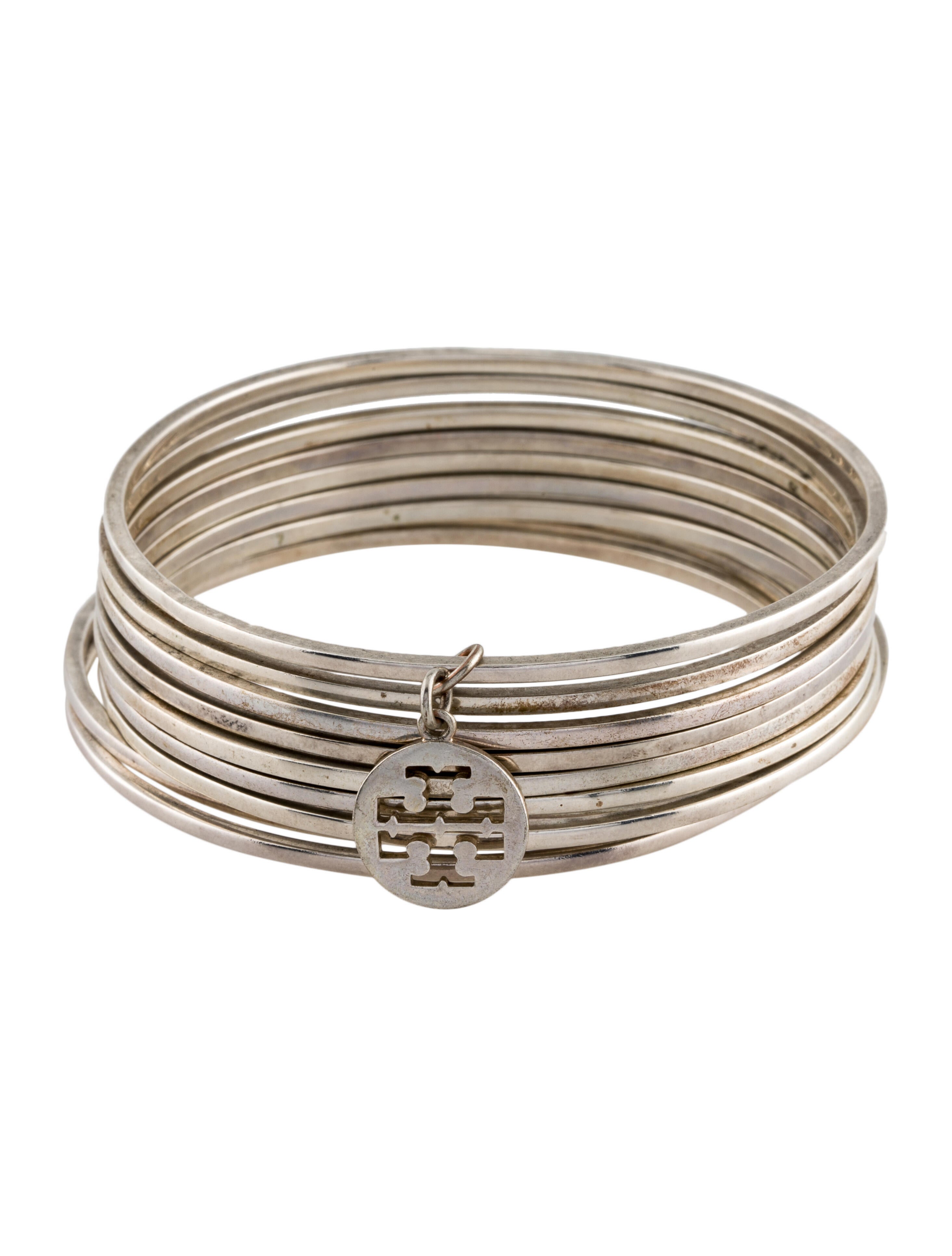 Tory Burch Stacked Set of Bangles - Silver-Tone Metal Bangle, Bracelets ...