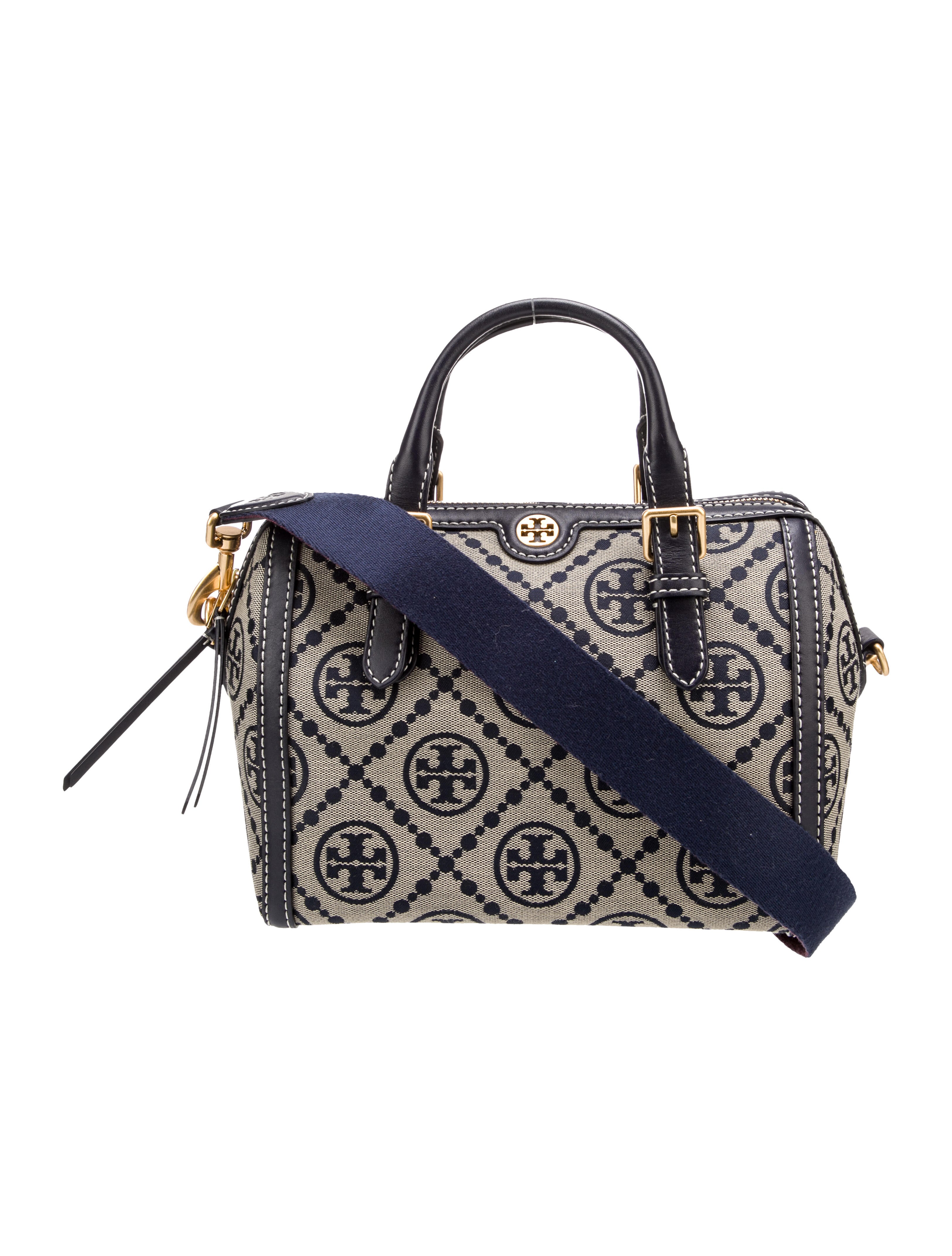 Tory Burch Canvas Leather-Trimmed Handle Bag - Blue Handle Bags ...