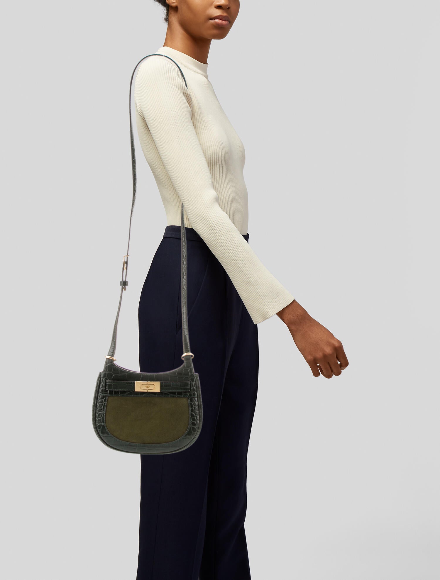 Tory Burch Lee Radziwill Suede Crossbody - Green Crossbody Bags ...