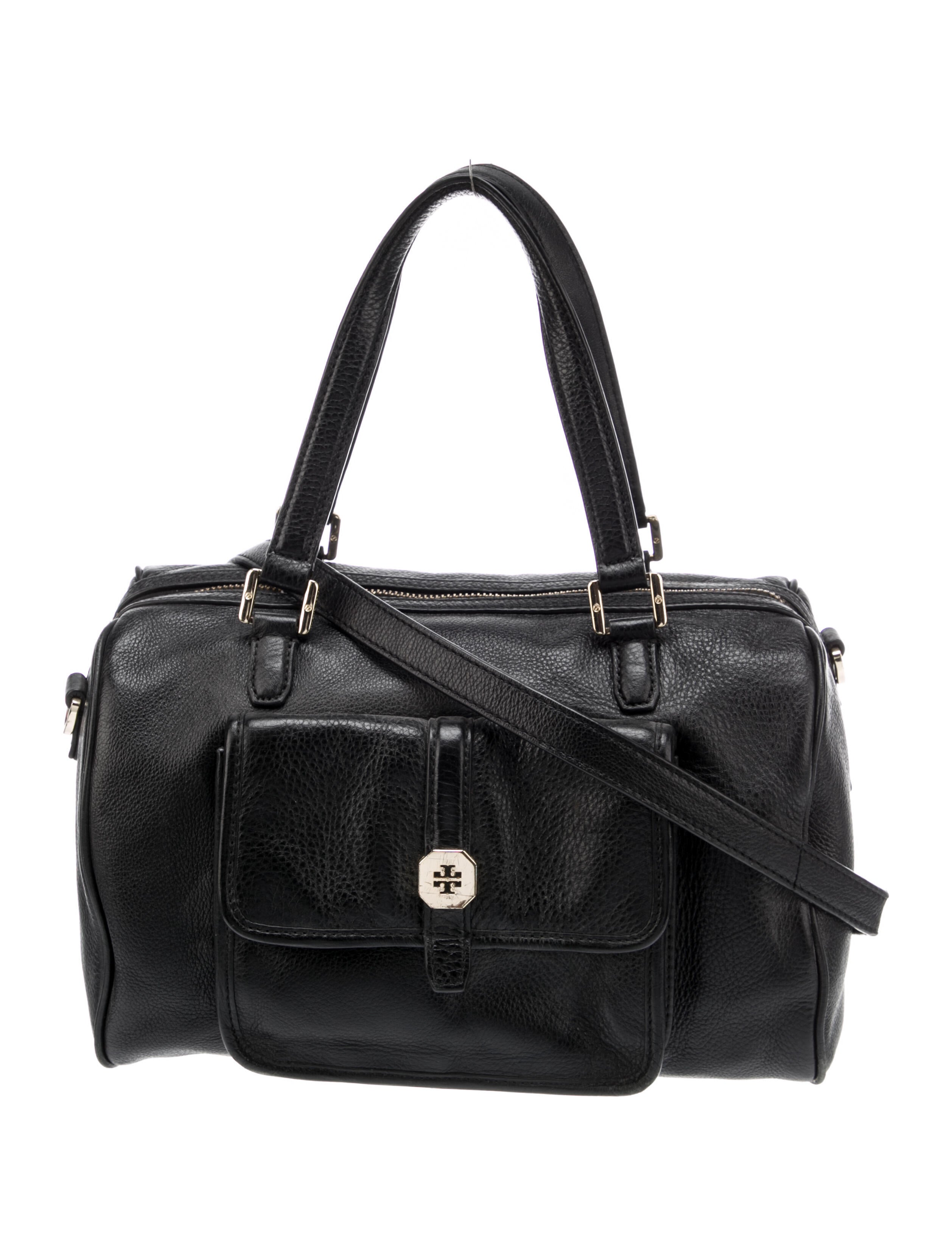 Tory Burch Pebbled Leather Boston Bag - Black Handle Bags, Handbags ...