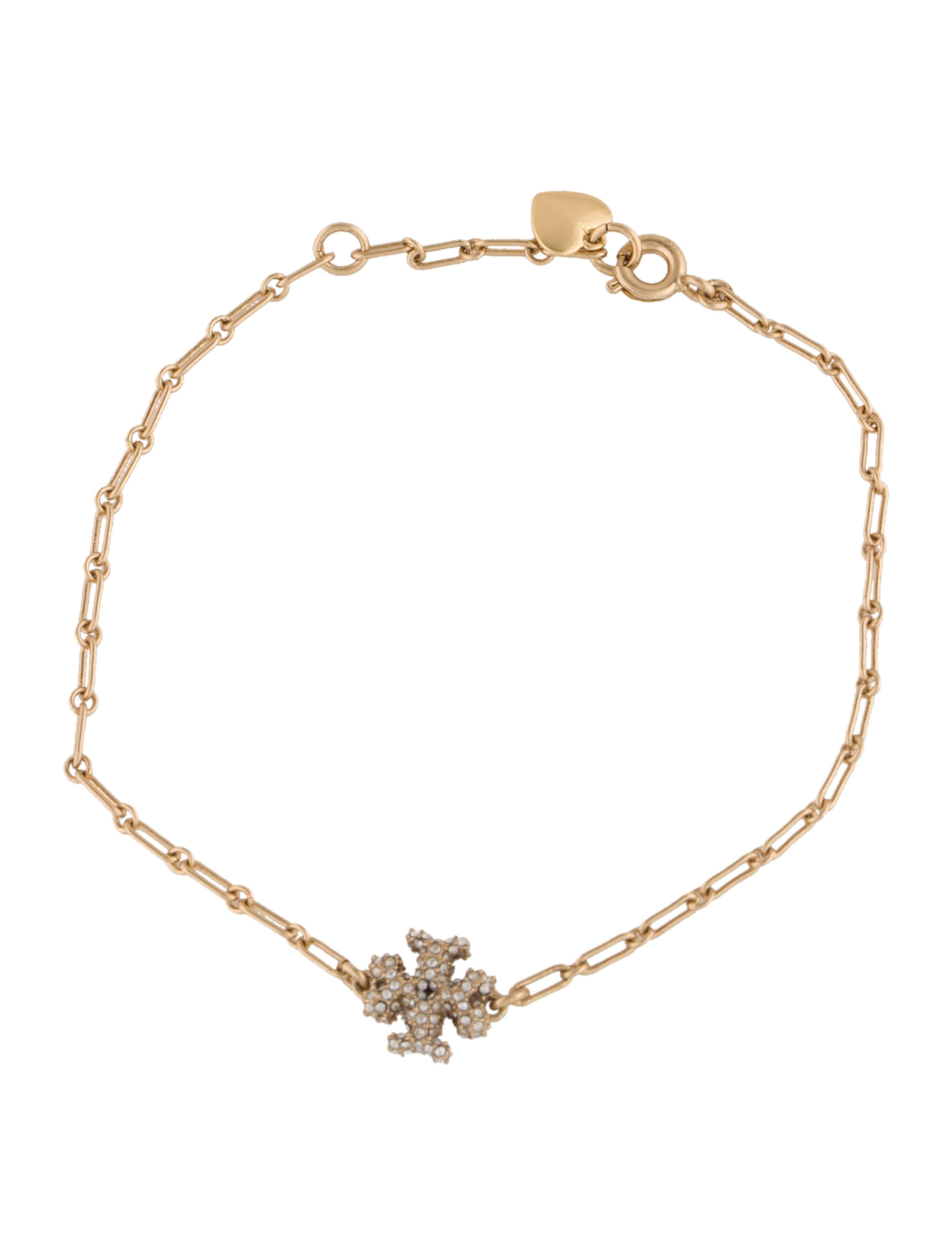 Tory Burch Crystal TT Station Bracelet - Clear, Gold-Tone Metal Station ...