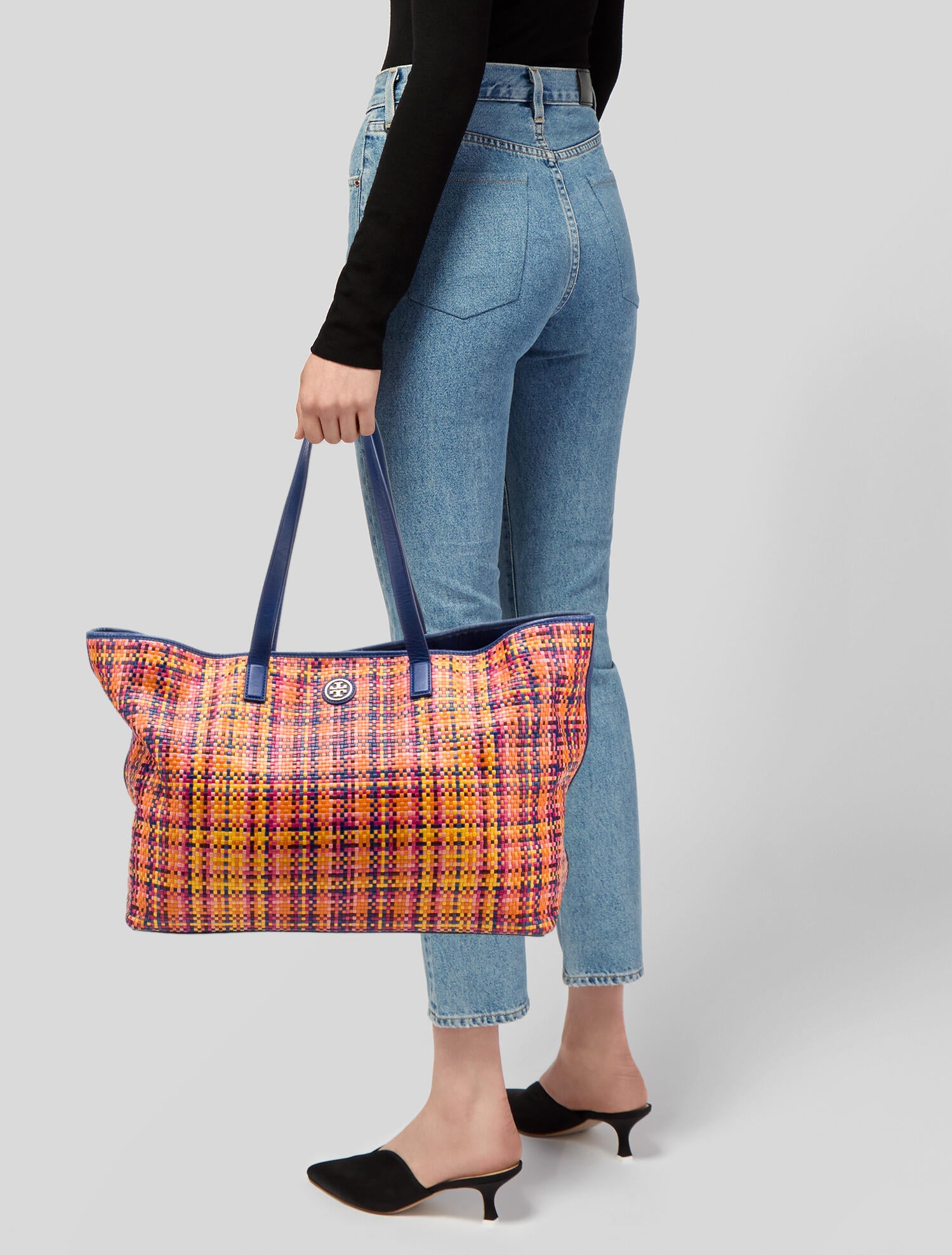 Tory Burch Leather Woven Tote - Blue Totes, Handbags - WTO596807 | The ...