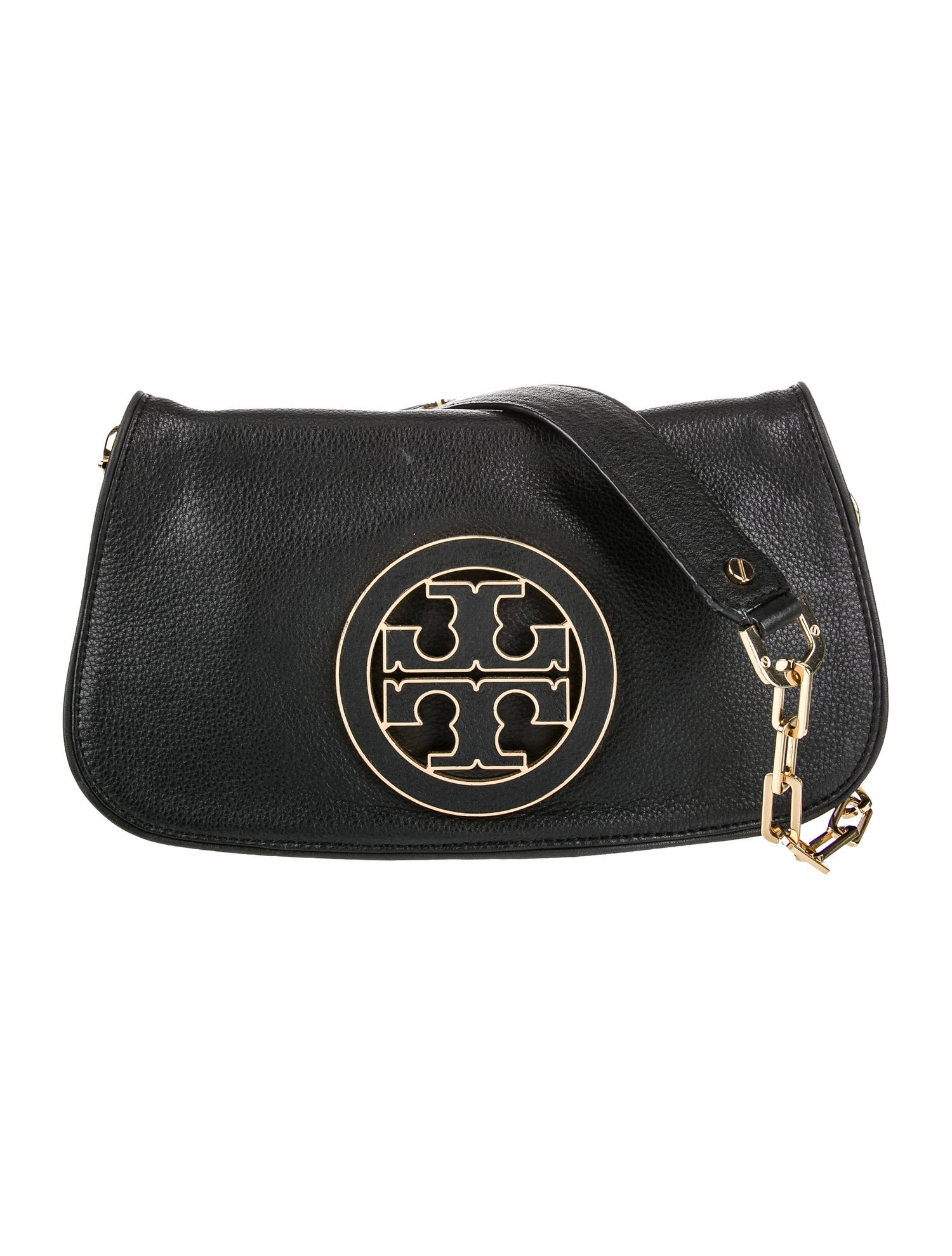 Tory Burch Logo Leather Shoulder Bag - Black Shoulder Bags, Handbags ...